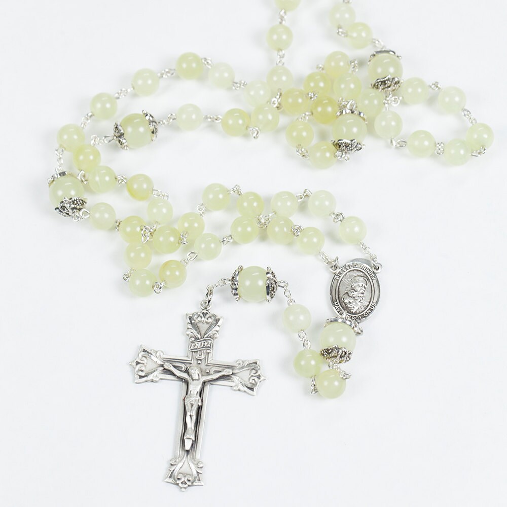 New Jade Catholic Womens Rosary Handmade With Pale Yellow Green Stones ...