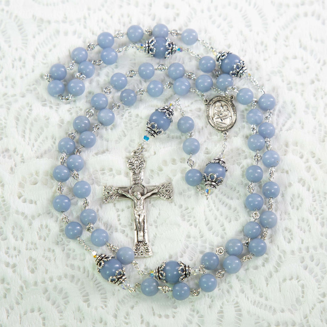 Blue Angelite Catholic Rosary - Handmade Heirloom Custom Rosaries Gift ...