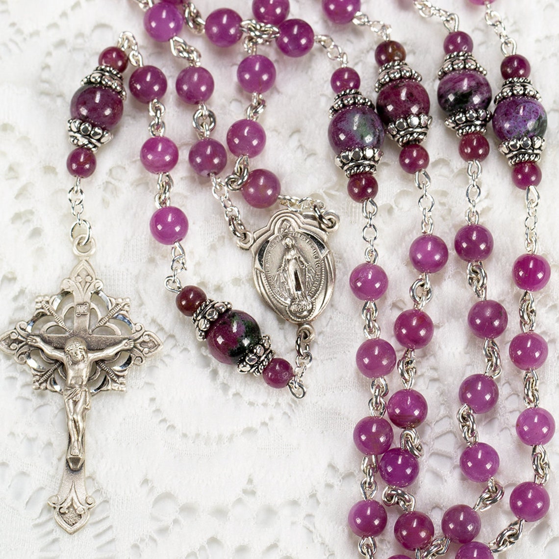 Red Ruby Catholic Rosary; Handmade Heirloom Gift for Women, Rubyzoisite ...
