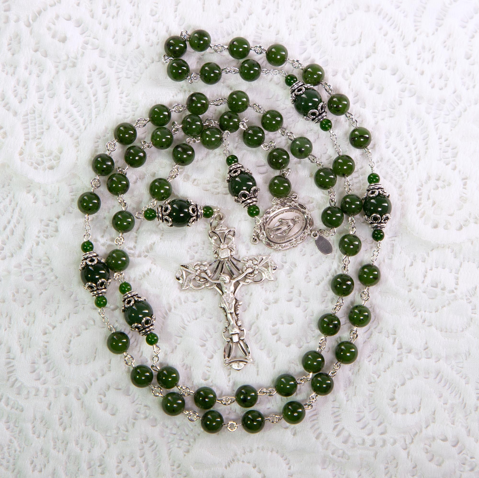 Green Jade Rosary, Sterling Silver, Miraculous Medal, Catholic Gift - Etsy