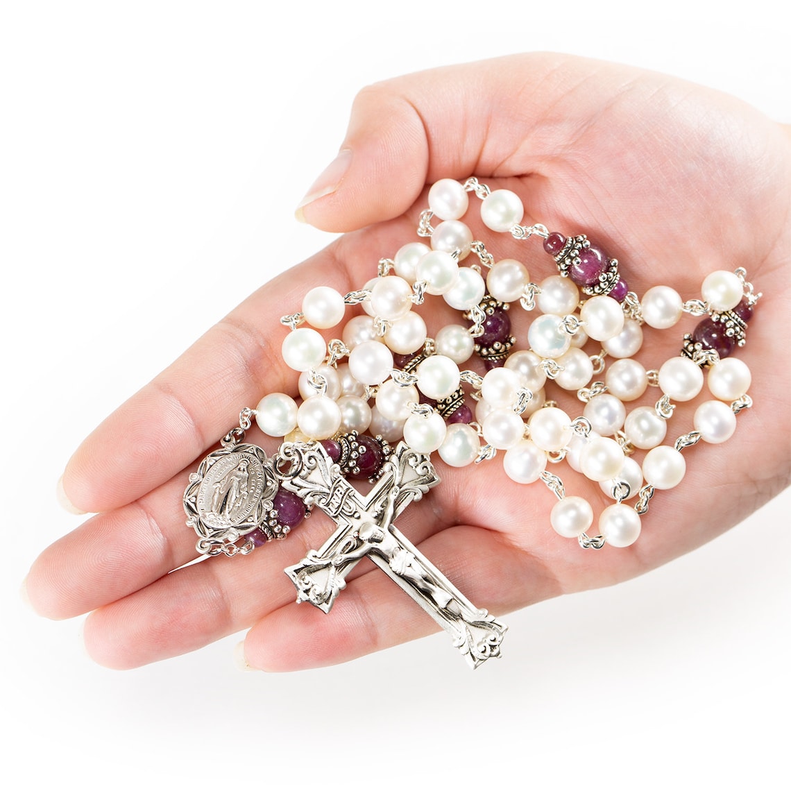 Pearl & Ruby Catholic Women's Rosary Handmade Heirloom - Etsy