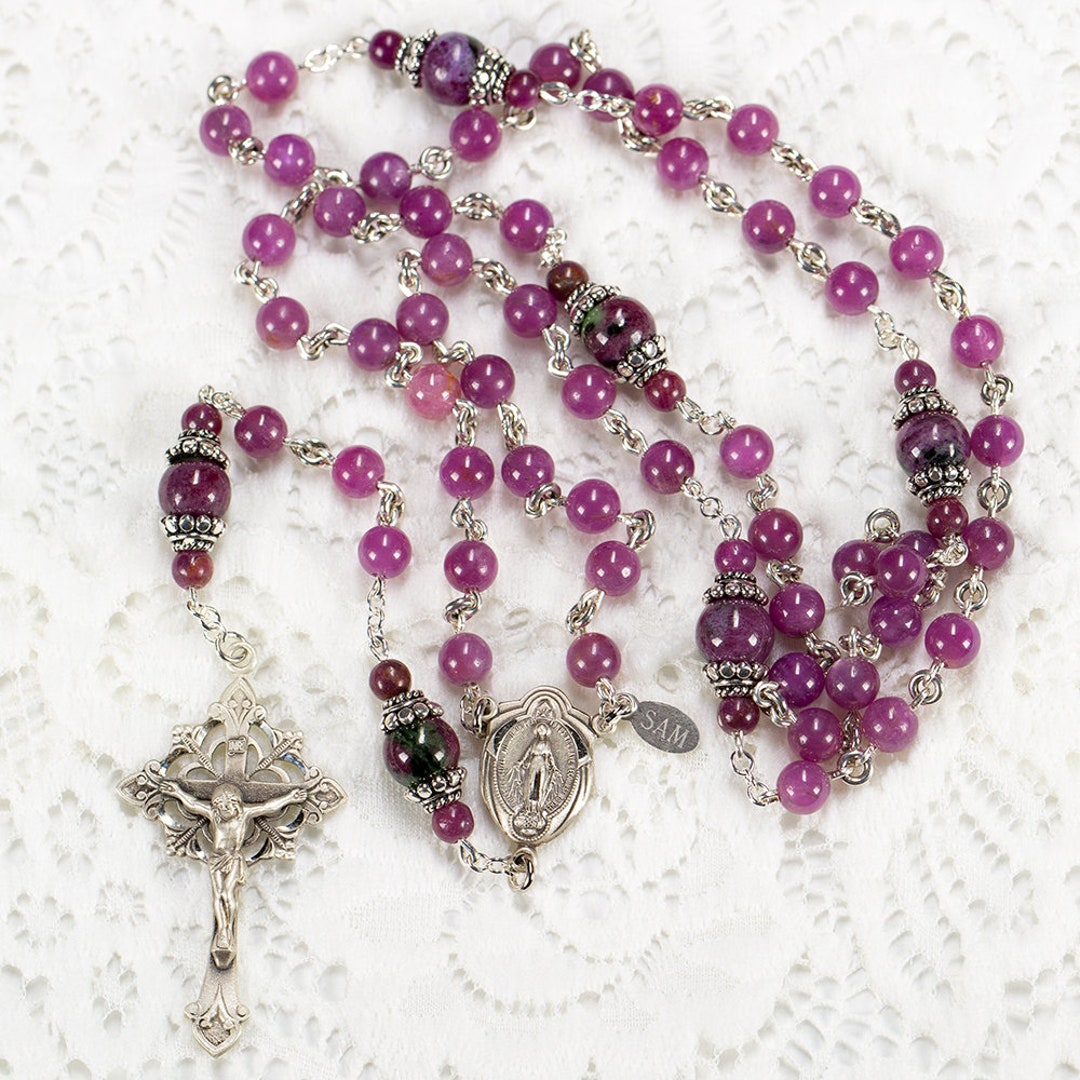 Red Ruby Catholic Rosary; Handmade Heirloom Gift for Women, Rubyzoisite ...
