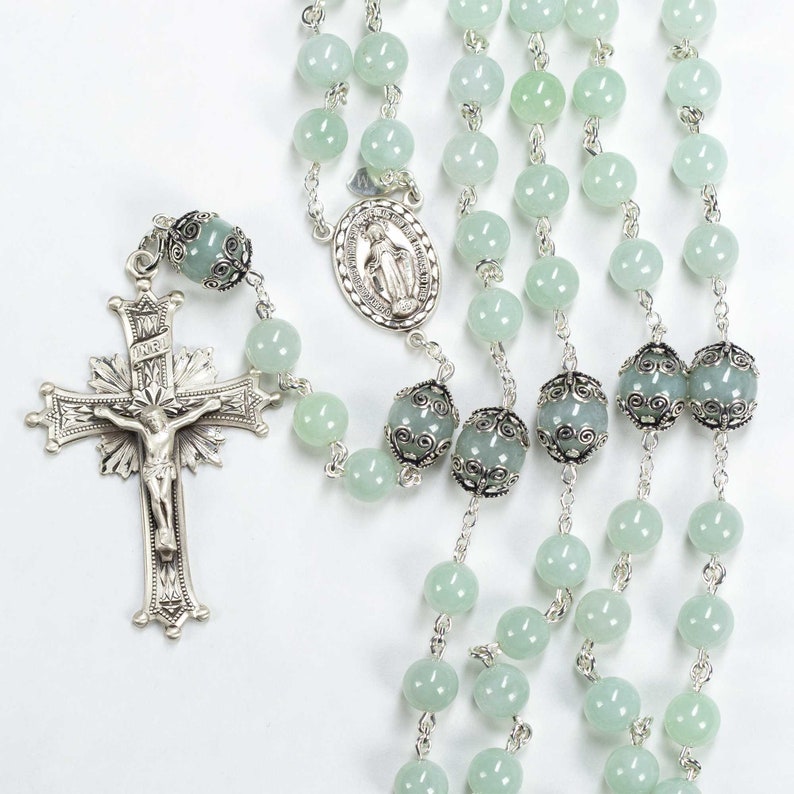 Green Jade Stone Rosary Beads Catholic Women & Mothers - Etsy