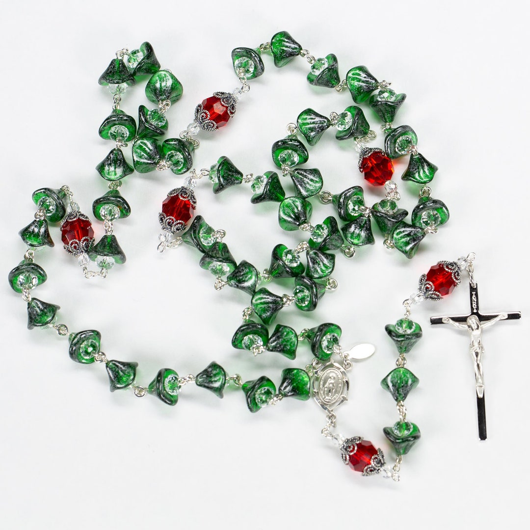 Christmas Rosary - Red Swarovski Crystals, Czech Glass Bells, Sterling ...
