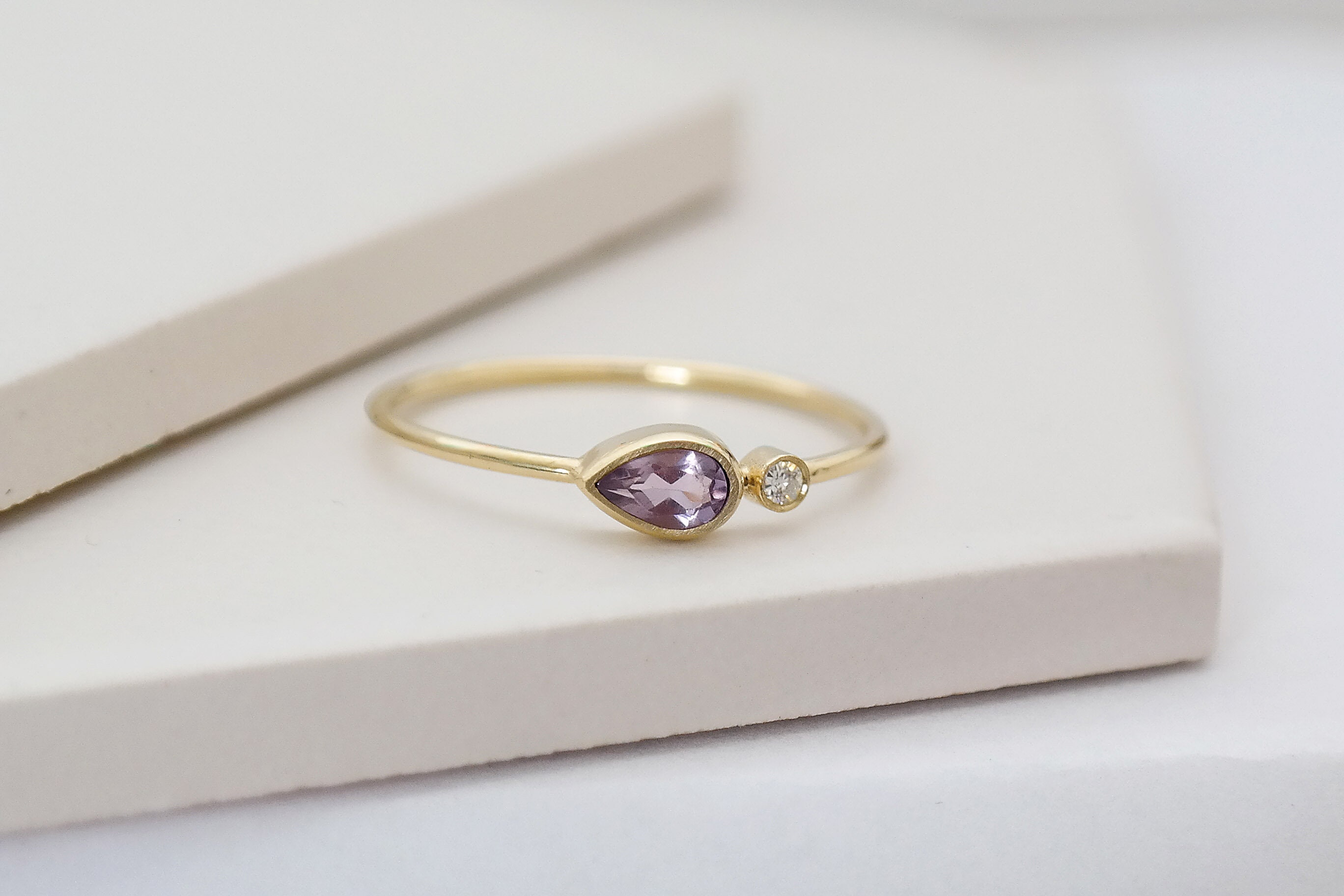 9ct Gold Amethyst Ring Minimalist Amethyst Pear Solitaire - Etsy
