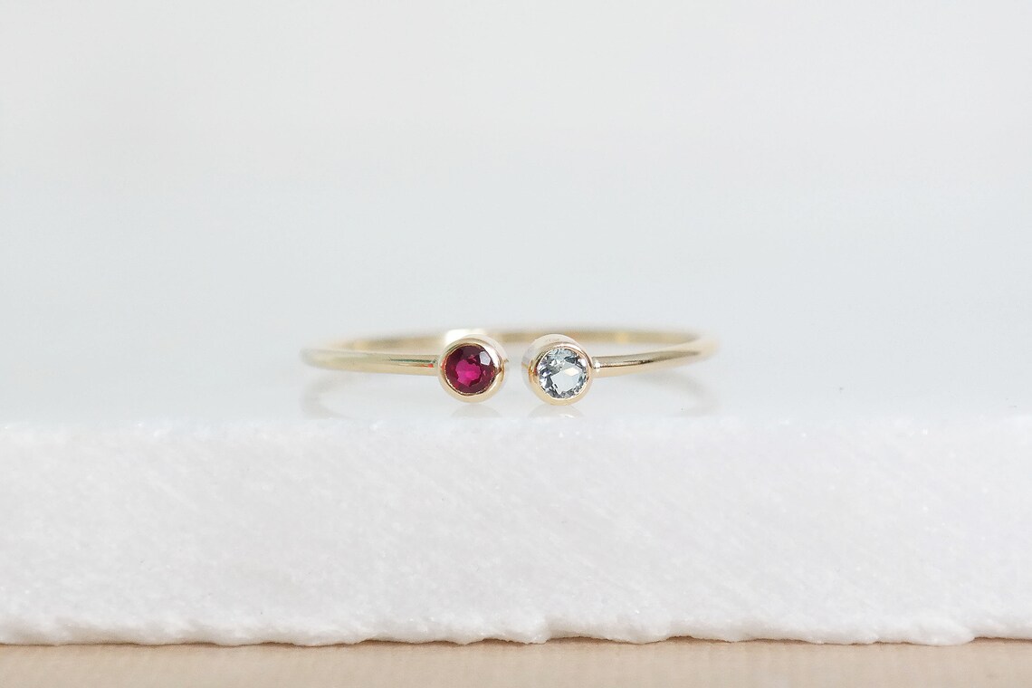 Gold Ruby and Aquamarine Ring Ruby Solitaire Ring 9ct Solid | Etsy