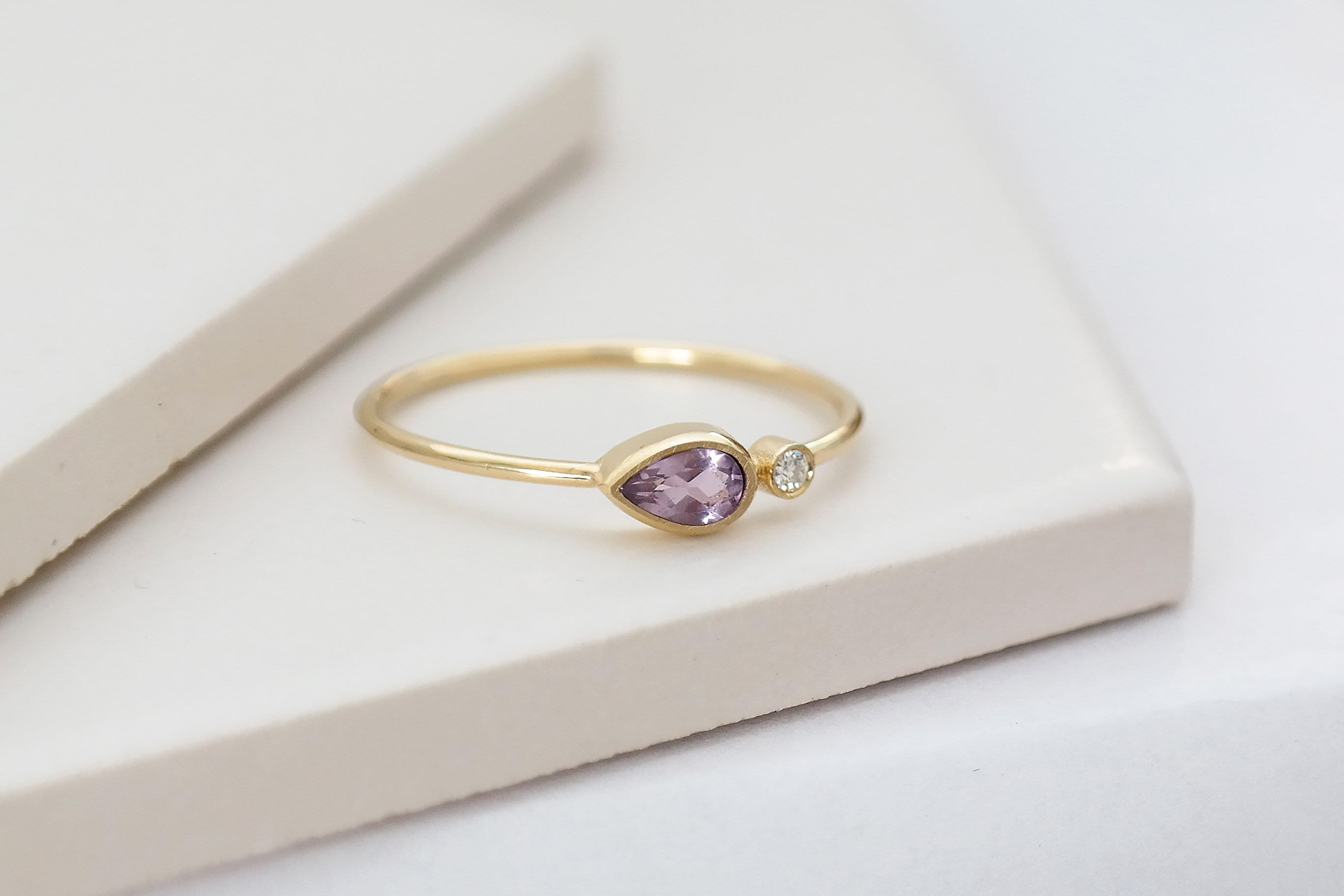 9ct Gold Amethyst Ring Minimalist Amethyst Pear Solitaire - Etsy