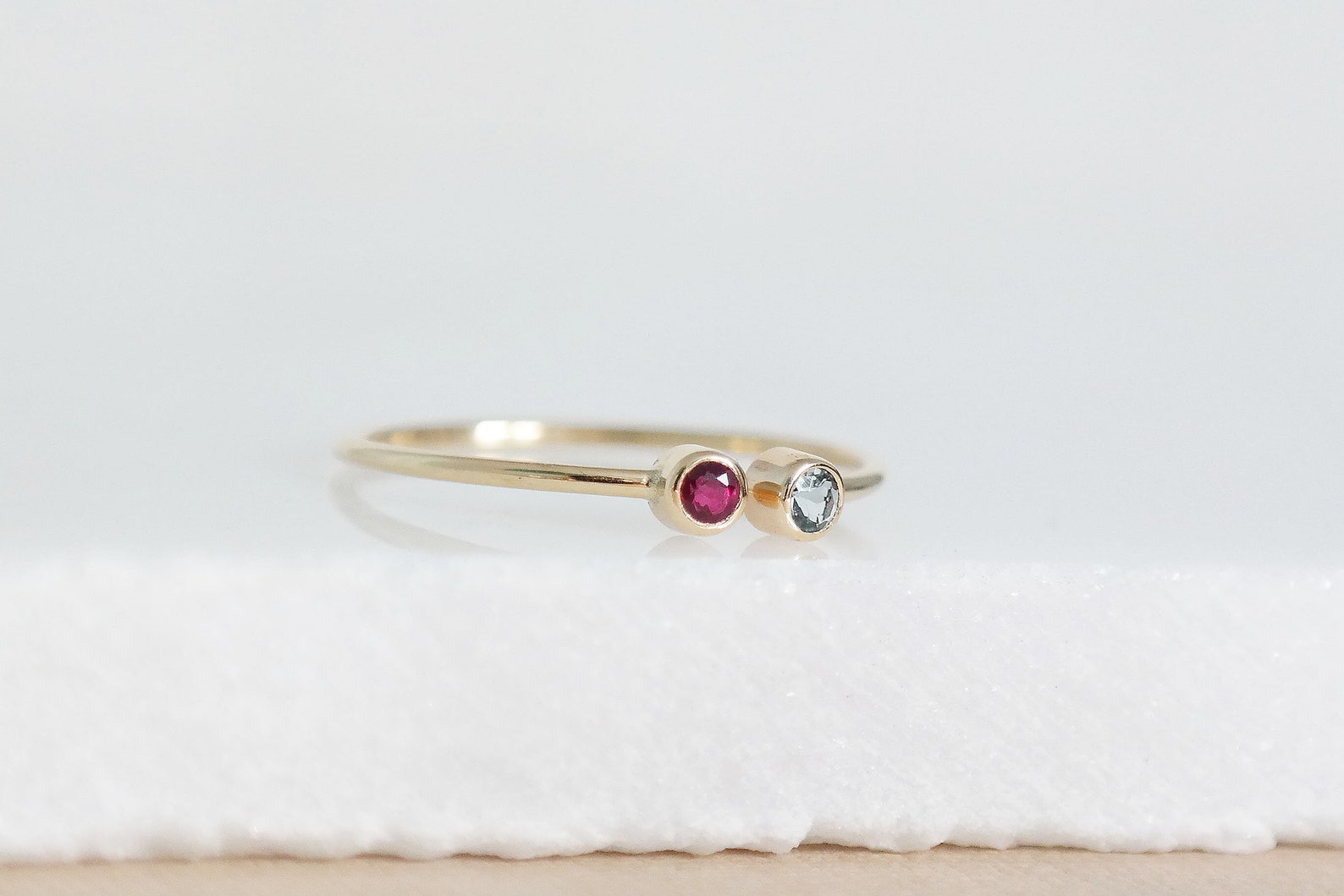 Gold Ruby and Aquamarine Ring Ruby Solitaire Ring 9ct Solid | Etsy