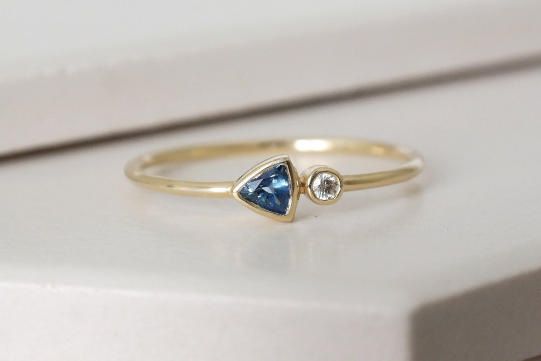 Real Gold Sapphire Engagement Ring, Minimalist Solid Gold Sapphire Ring ...