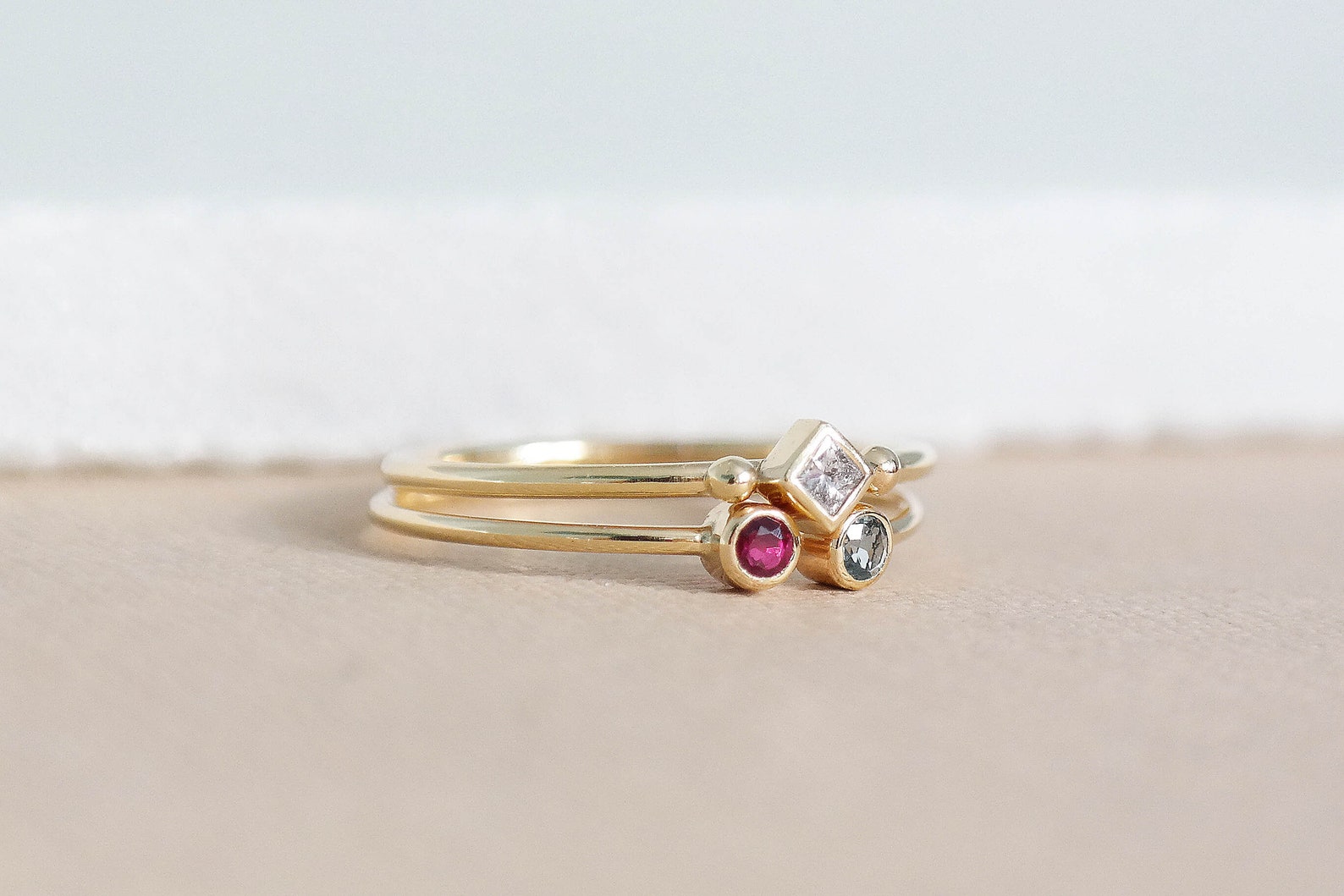 Gold Ruby and Aquamarine Ring Ruby Solitaire Ring 9ct Solid | Etsy