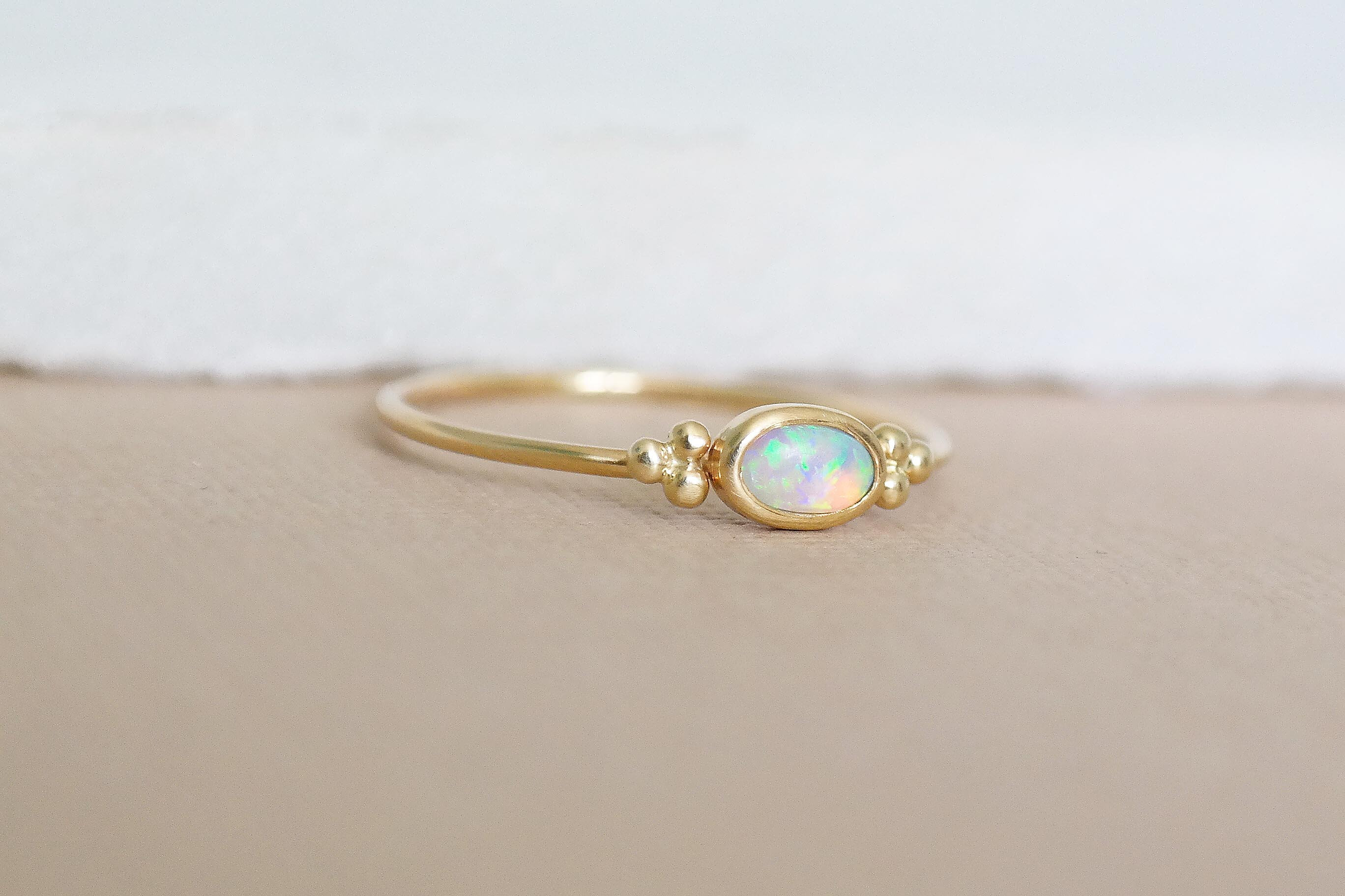 Solid Gold Opal Ring Opal Stacking Ring White Opal Jewelry | Etsy