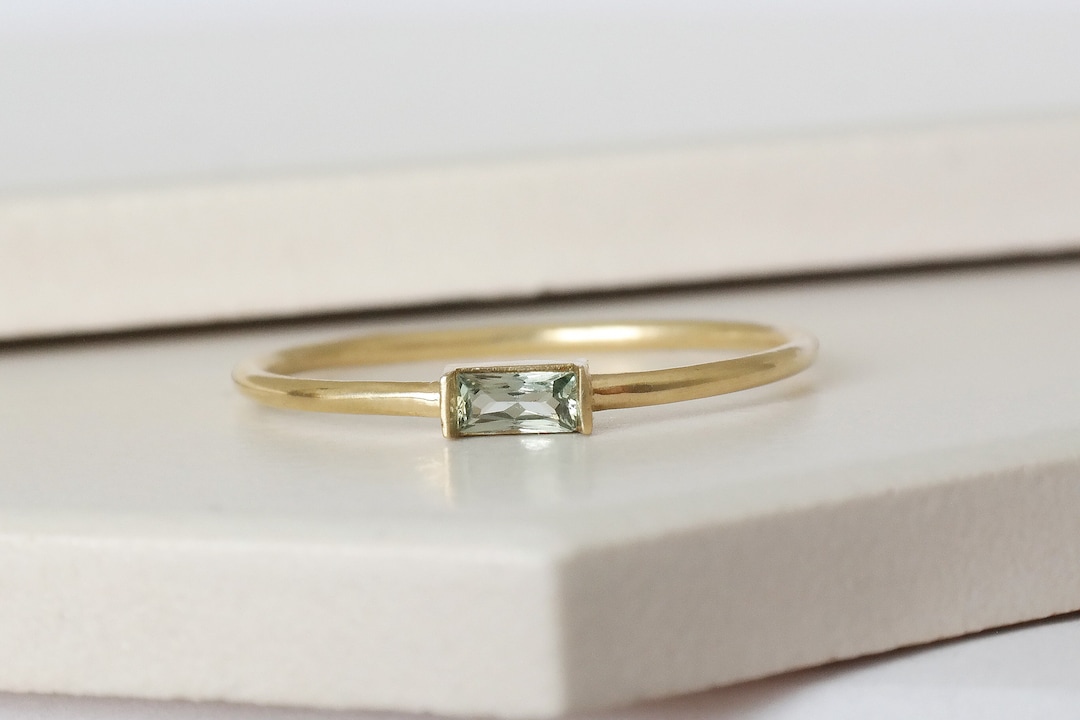 Grüner Saphir Baguette Ring, Massiver Gold Saphir Ring, Echtgold Ring ...