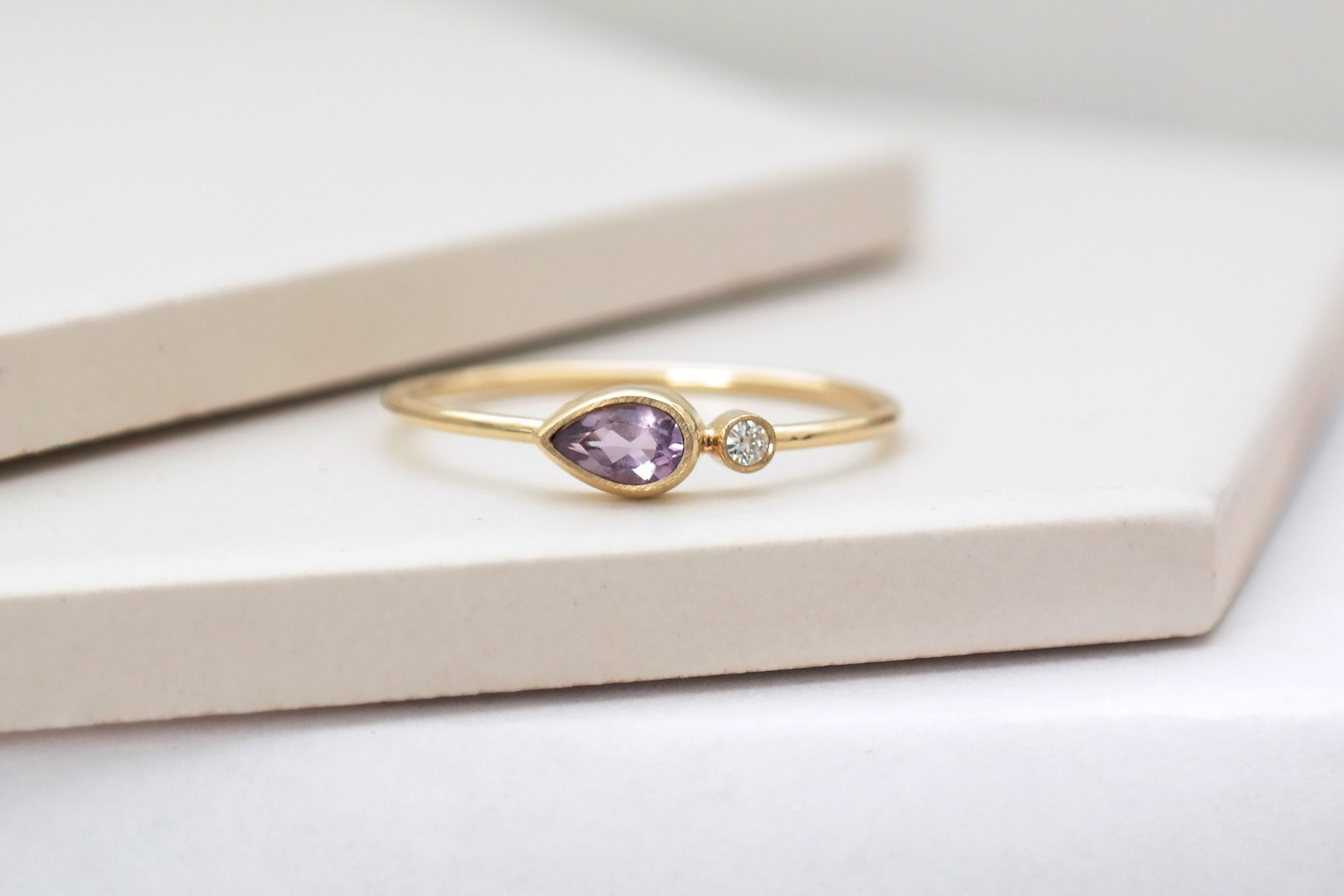 9ct Gold Amethyst Ring Minimalist Amethyst Pear Solitaire - Etsy