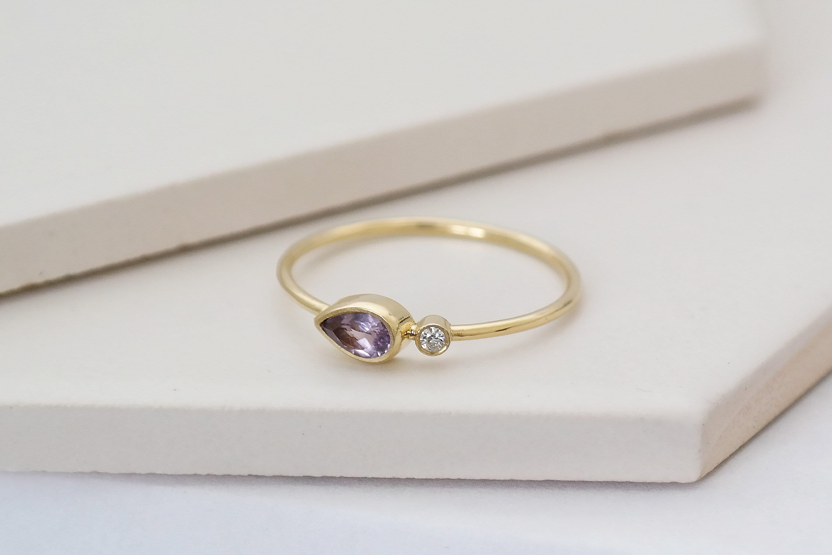 9ct Gold Amethyst Ring Minimalist Amethyst Pear Solitaire - Etsy