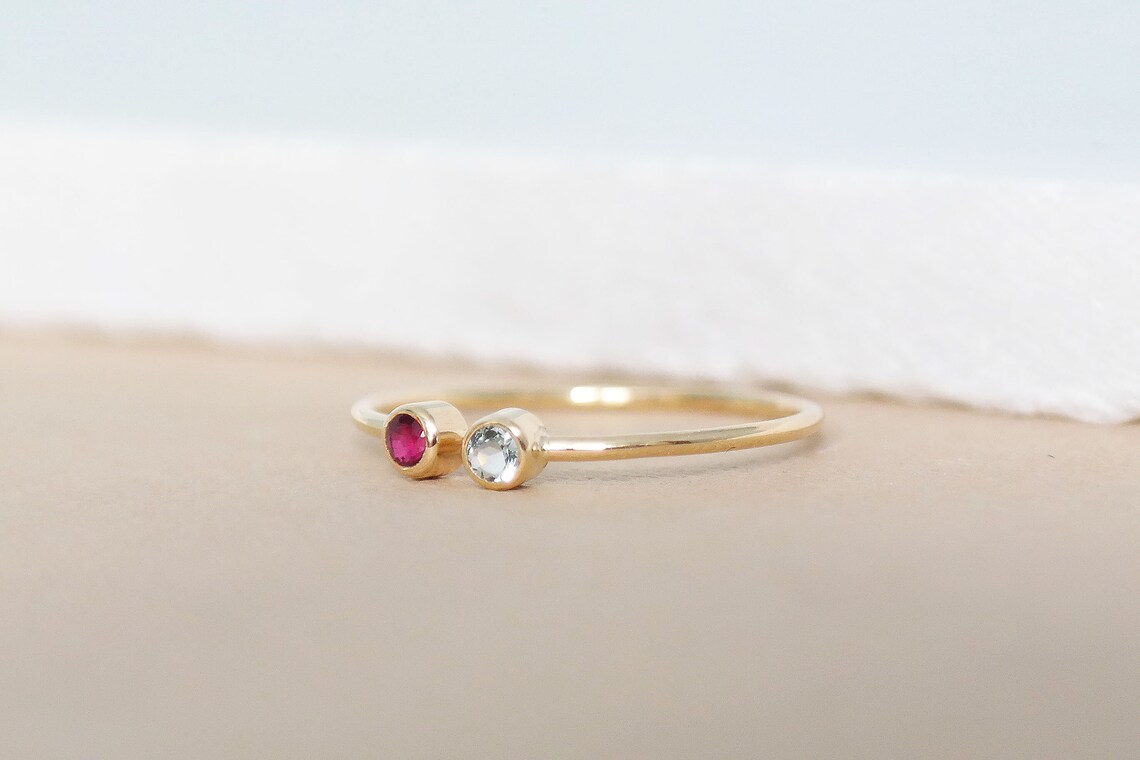 Gold Ruby and Aquamarine Ring Ruby Solitaire Ring 9ct Solid | Etsy