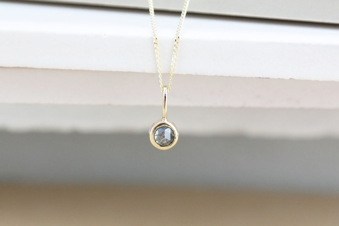Gold Grey Diamond Pendant Necklace, Grey Rose Cut Pendant, Grey Diamond ...