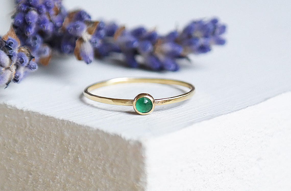 Emerald Gold Ring Solid Gold Stacking Ring Natural Emerald | Etsy