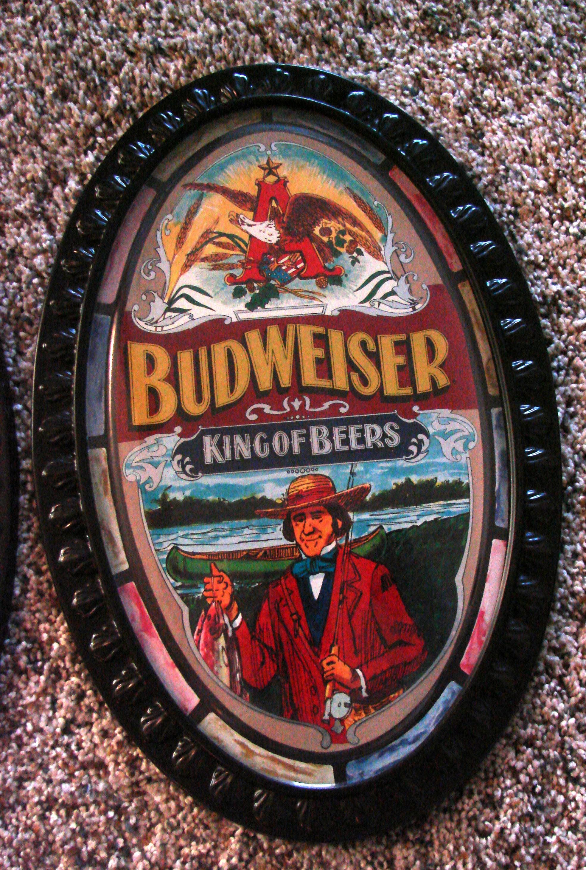 Antique 60s Budweiser Stained Glass Look Signs (2) Fishing and Hunting ...