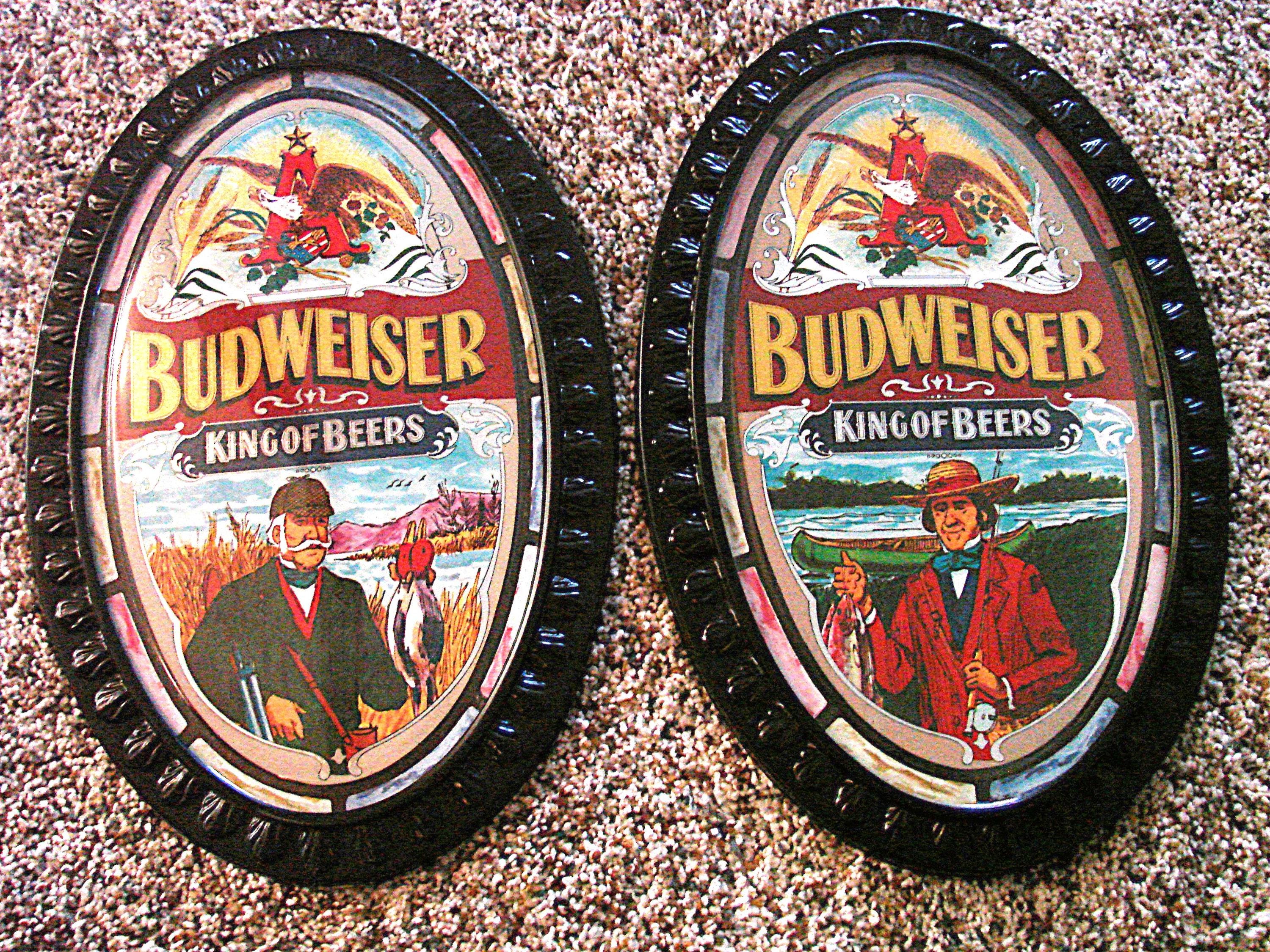 Antique 60s Budweiser Stained Glass Look Signs (2) Fishing and Hunting ...
