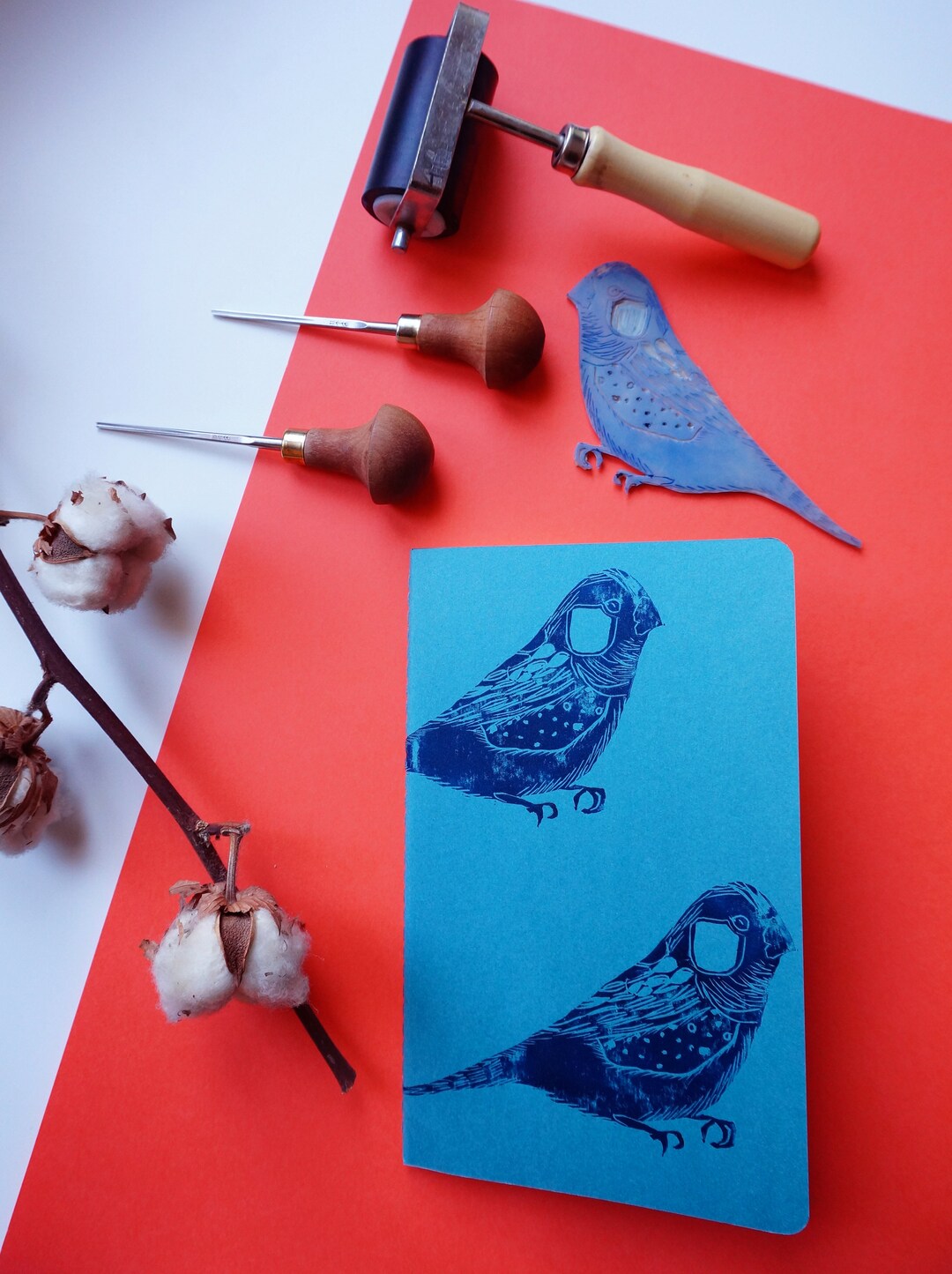 Notebook Big Blue Bird Moleskine 13 X 21 Cm Turquoise Linograved Cover ...