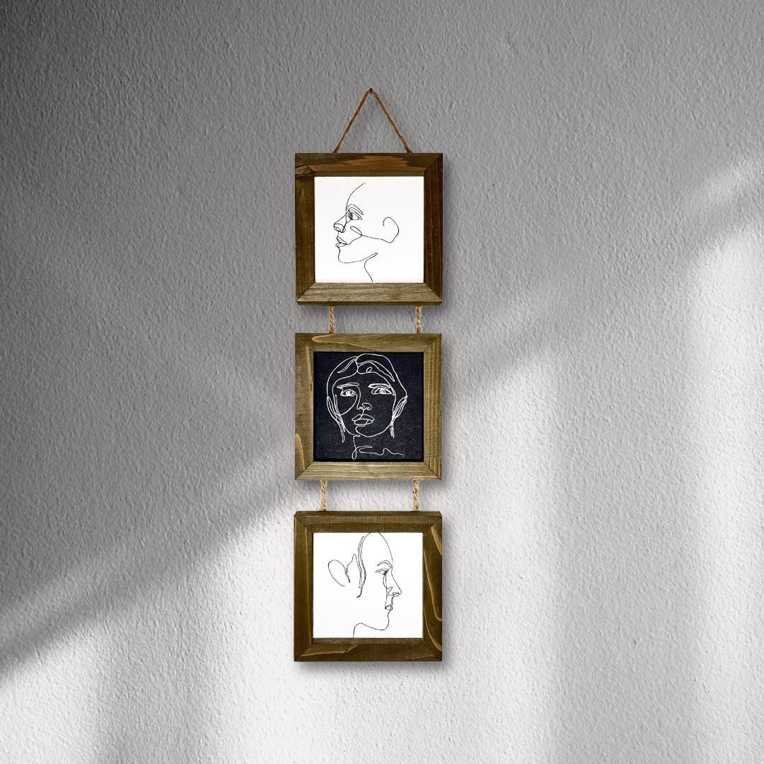 Faces | One-line Drawing | Vertical Triptych - Etsy