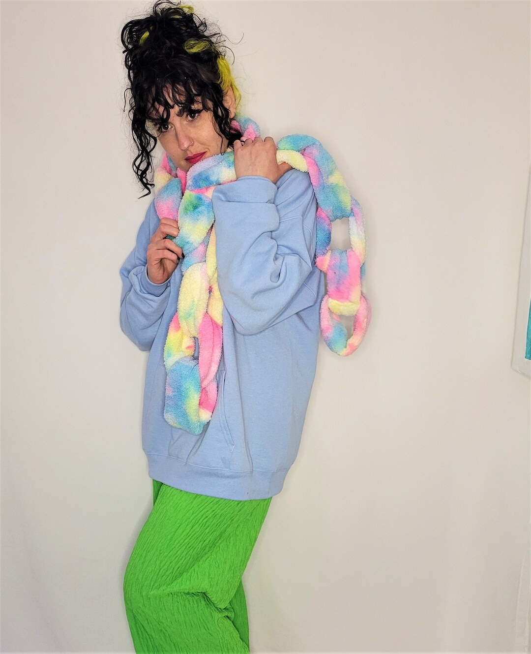 Pastel Rainbow Chain Link Scarf Chainlink Plush Scarf Neon Y2K Camp ...