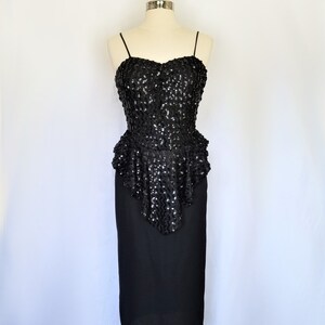 Sequin Peplum Cocktail Dress LBD Sweetheart, Spaghetti Strap, Midi ...