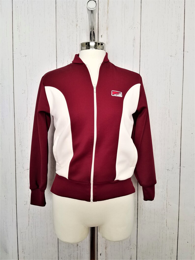 Retro Maroon Track Jacket - 70's / 80's Red & Ivory Zip-up Sweatshirt ...