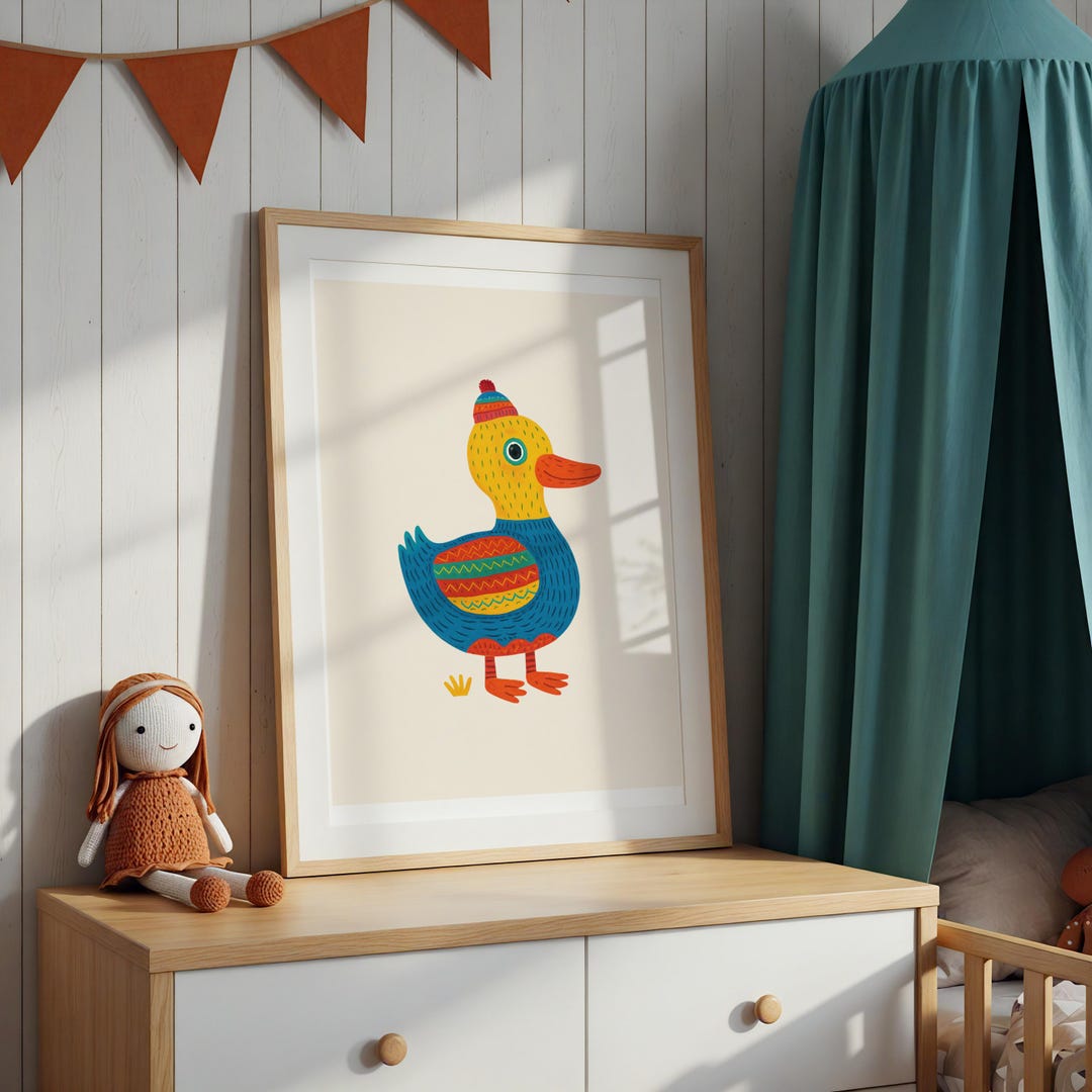 Colorful Duck Poster - Whimsical Art Print for Kid's Room, Nursery ...
