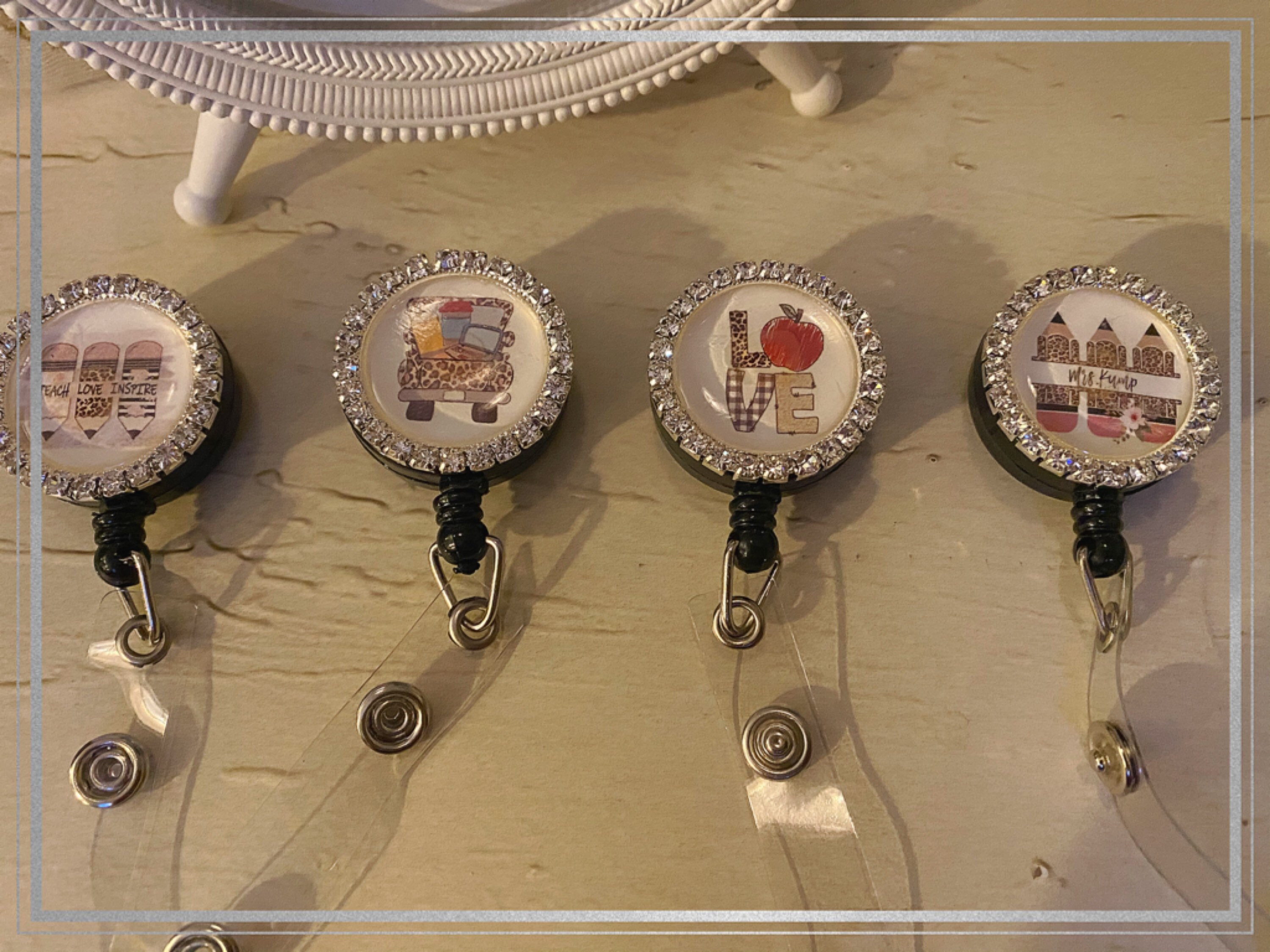 Rhinestone Badge Reel Etsy
