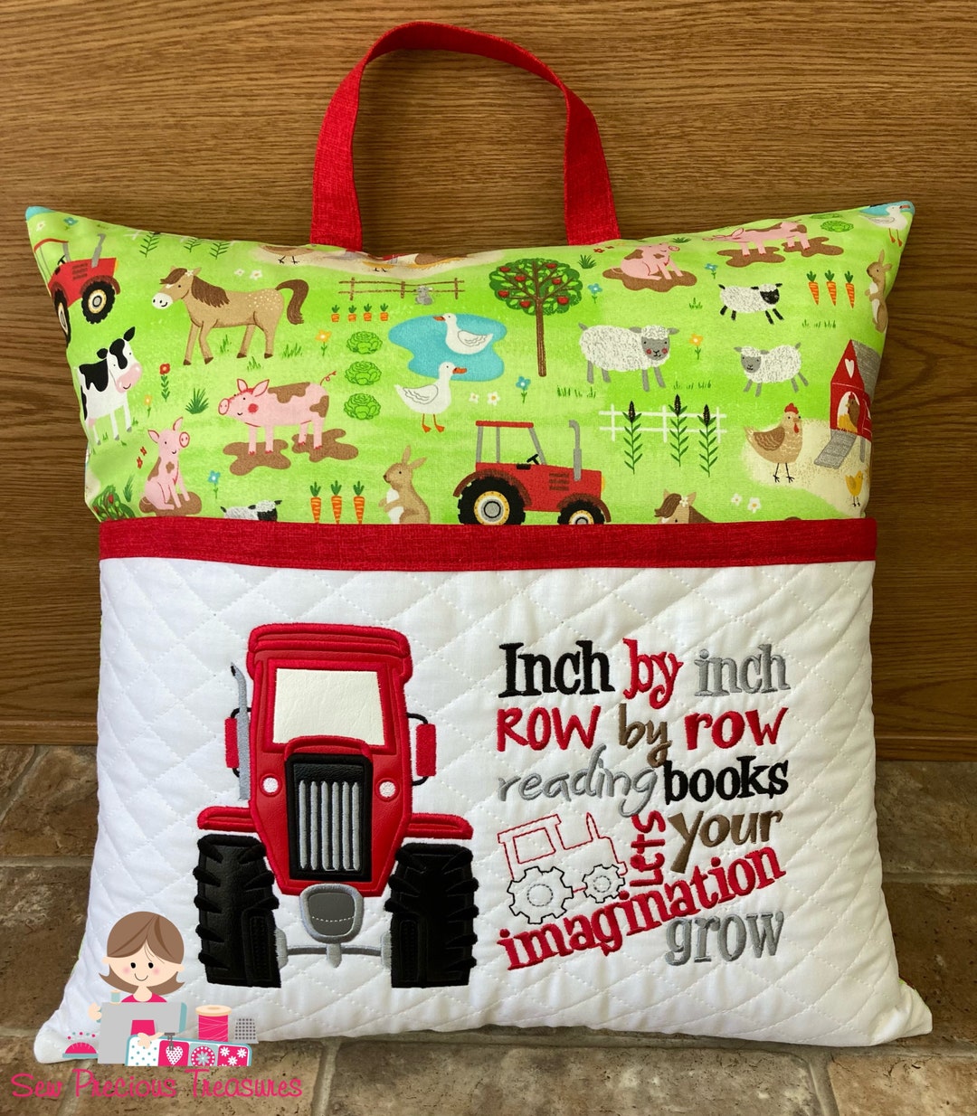 Tractor Reading Pillow-personalized-pocket for Book-book Pillow-pocket ...