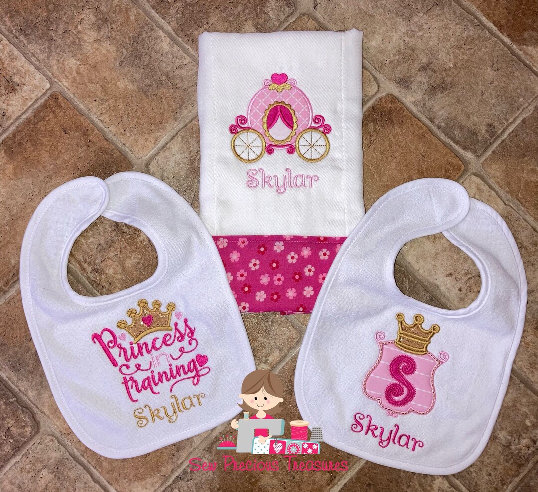 Princess Bib and Burp Cloth-princess Crown-princess - Etsy