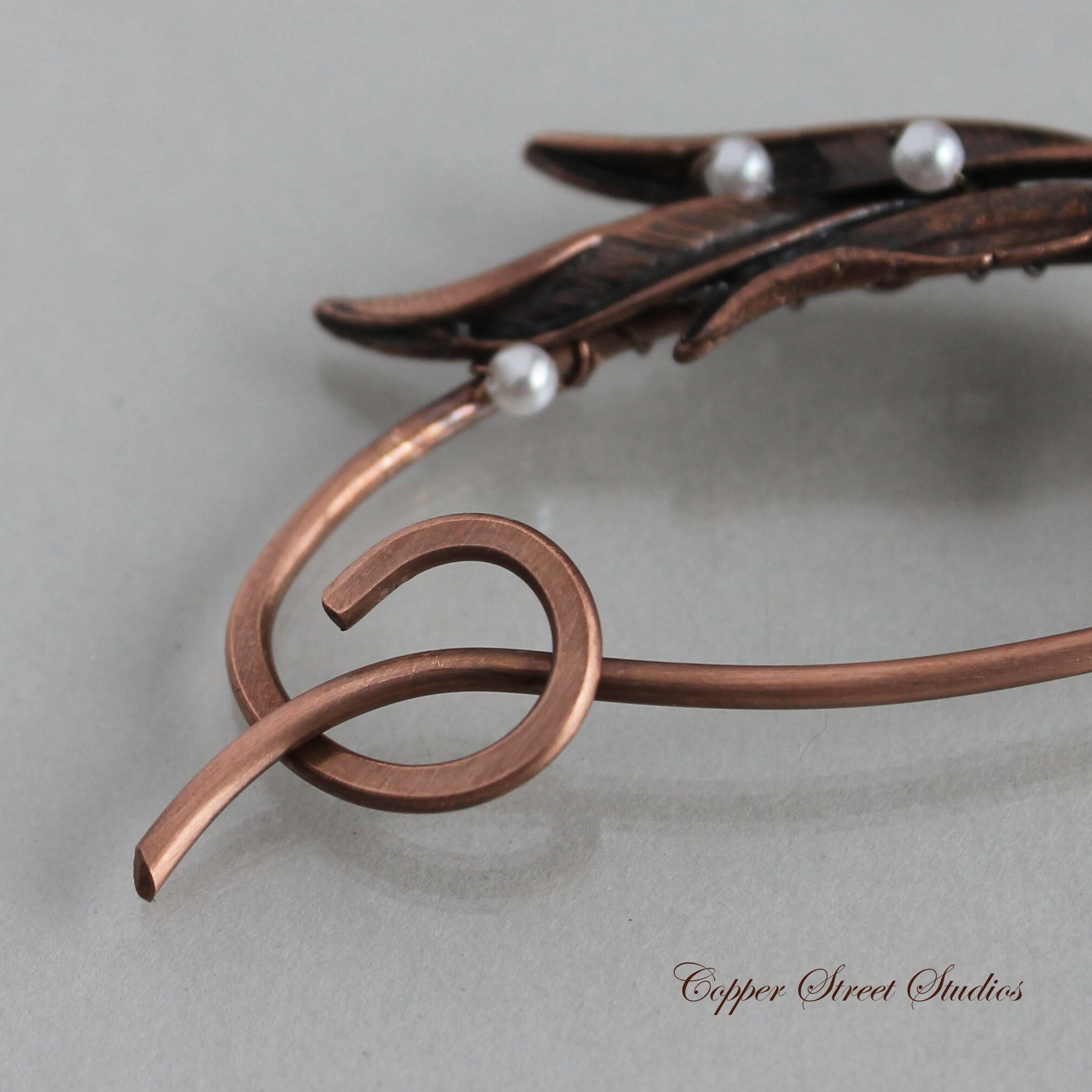 Copper Leaves and White Pearls Shawl Pin Scarf Pin or Slide | Etsy