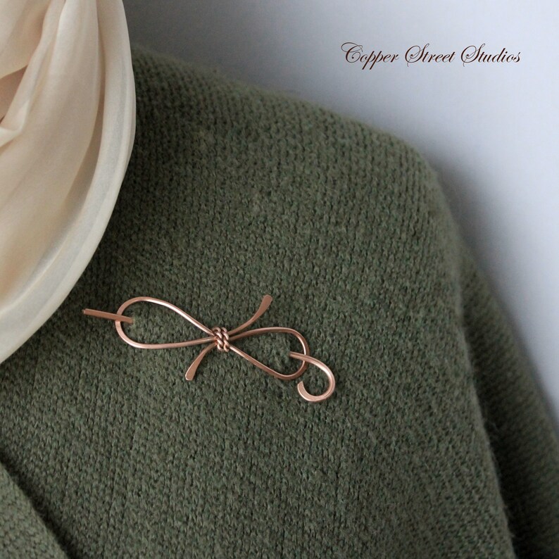 Copper Bronze or Silver Bow Shawl Pin Scarf Pin With Twisted - Etsy