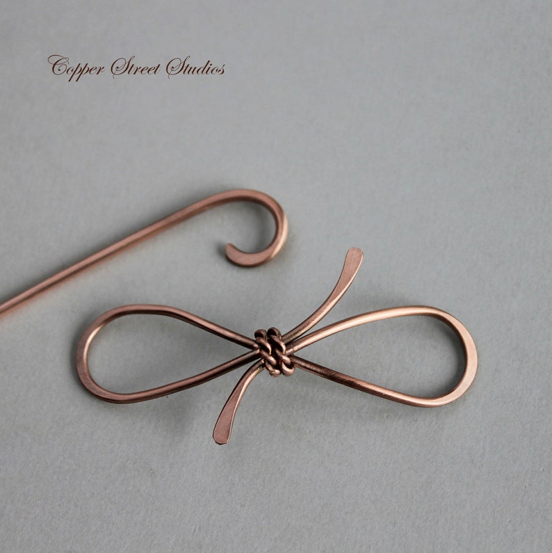 Copper Bronze or Silver Bow Shawl Pin Scarf Pin With Twisted - Etsy