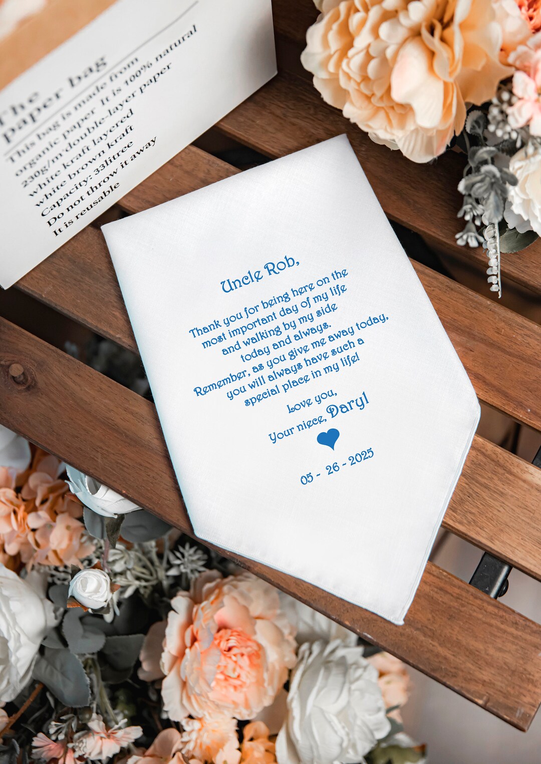 Personalized Handkerchief Gift for Uncle From Niece, Bride Wedding Day ...