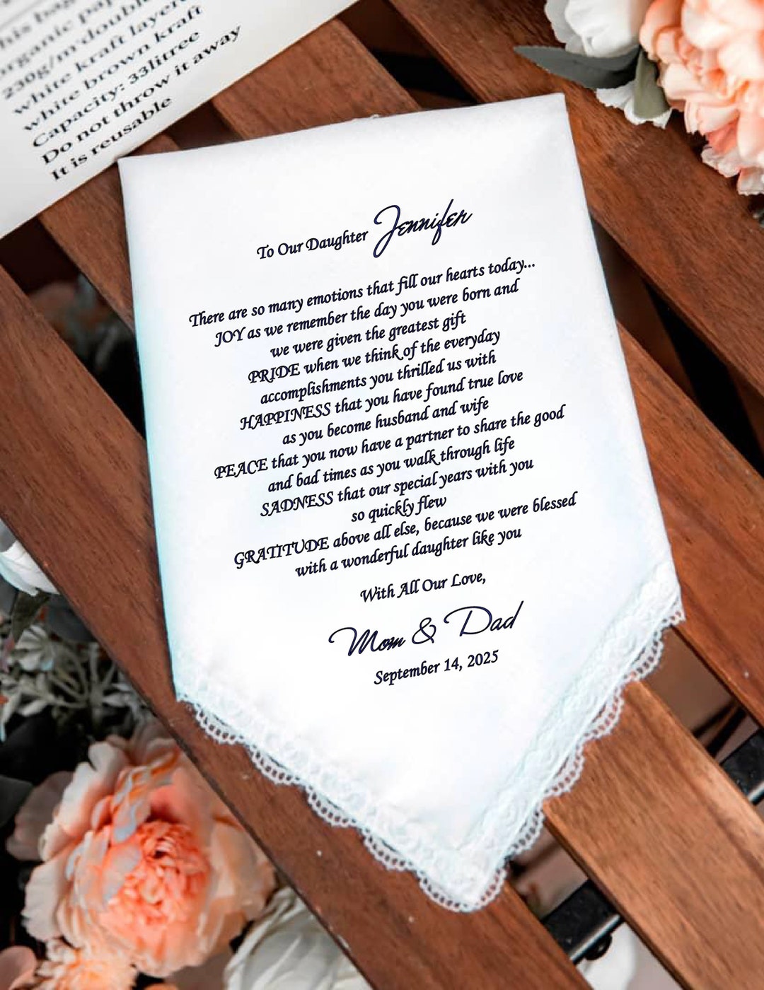 Personalized Wedding Handkerchief for Bride - Custom Printed Keepsake ...