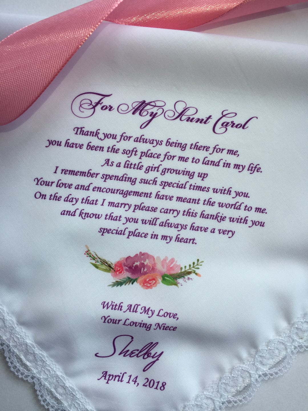 Niece to Aunt Hankie, Custom Aunt Hankie, Aunt Wedding Gift, Say It ...