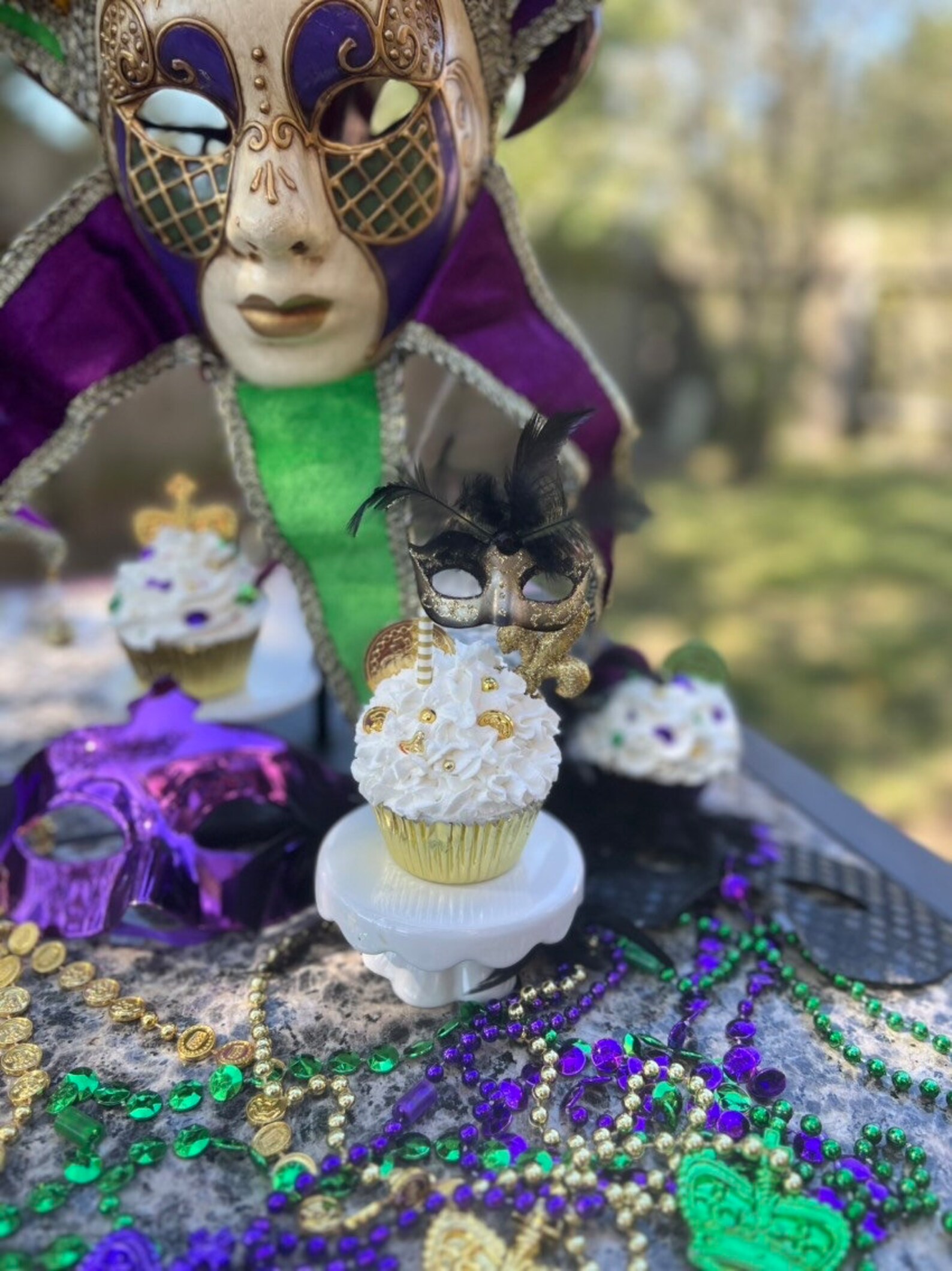 Fake Mardi Gras Cupcakes Mask With Feathers in White Purple - Etsy