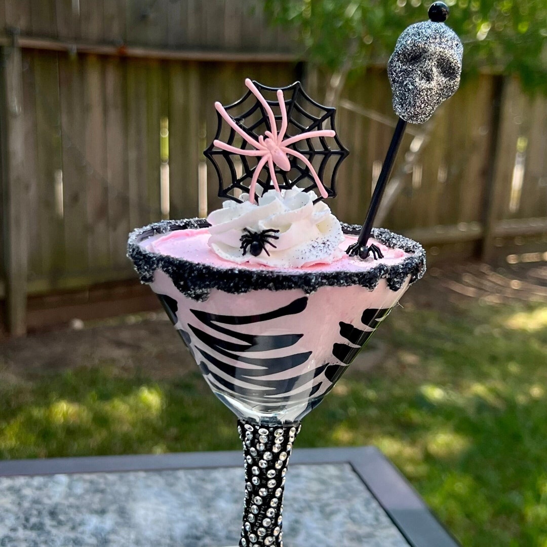 Faux Pink Halloween Martini: Spider Web & Glitter Skull Decor - Etsy