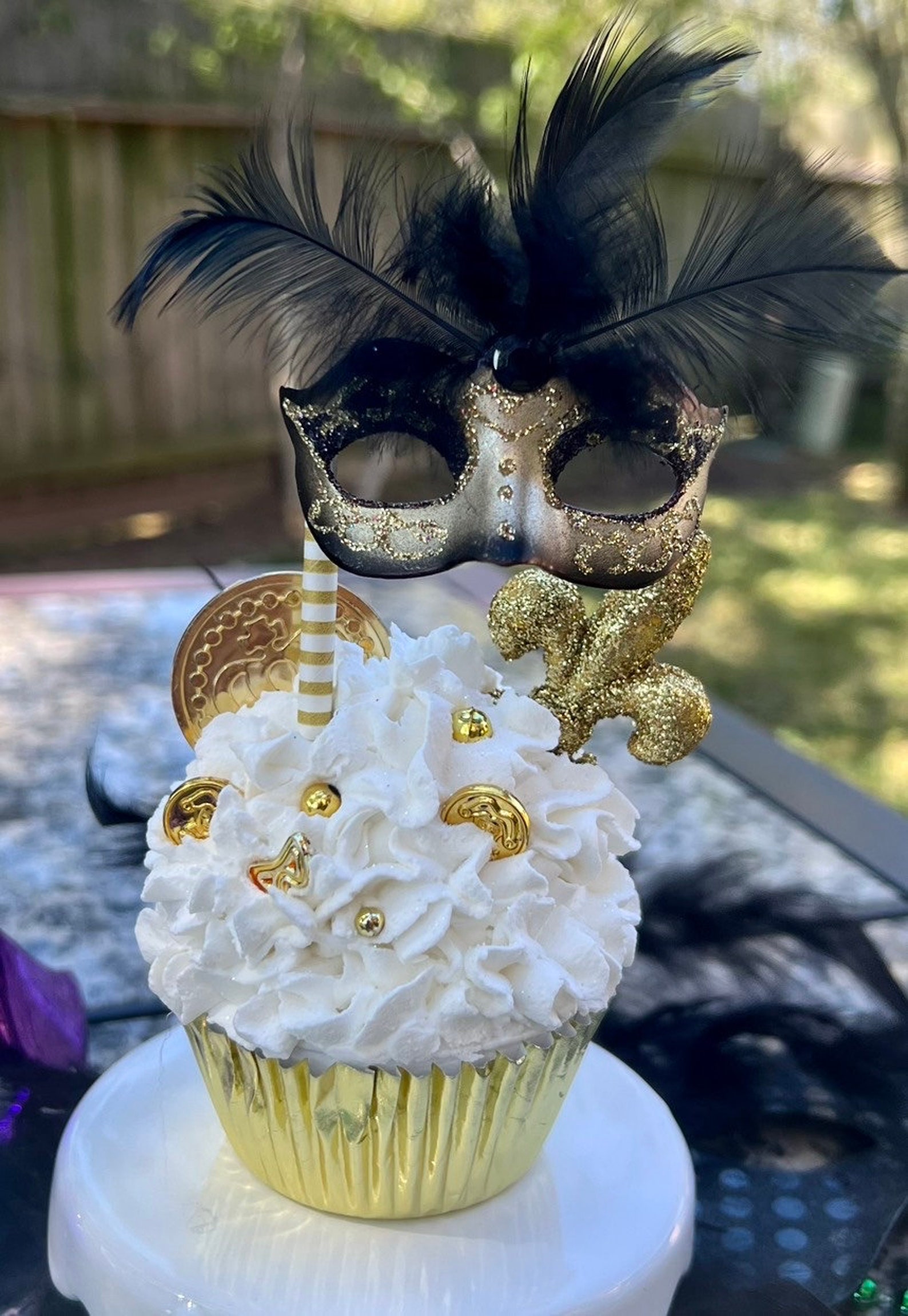 Fake Mardi Gras Cupcakes Mask With Feathers in White Purple - Etsy
