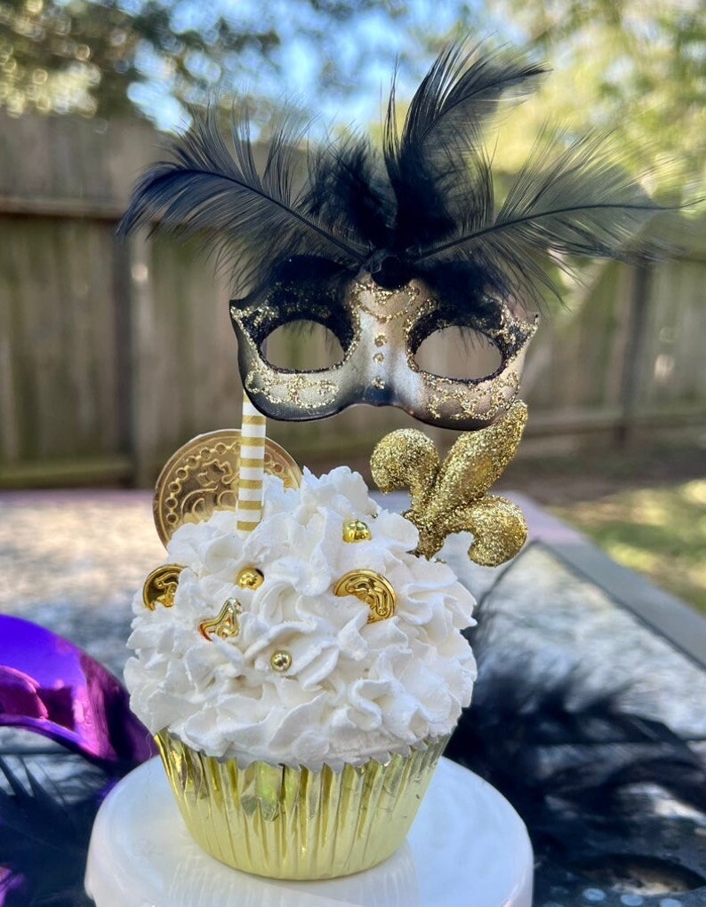Fake Mardi Gras Cupcakes Mask With Feathers in White Purple - Etsy
