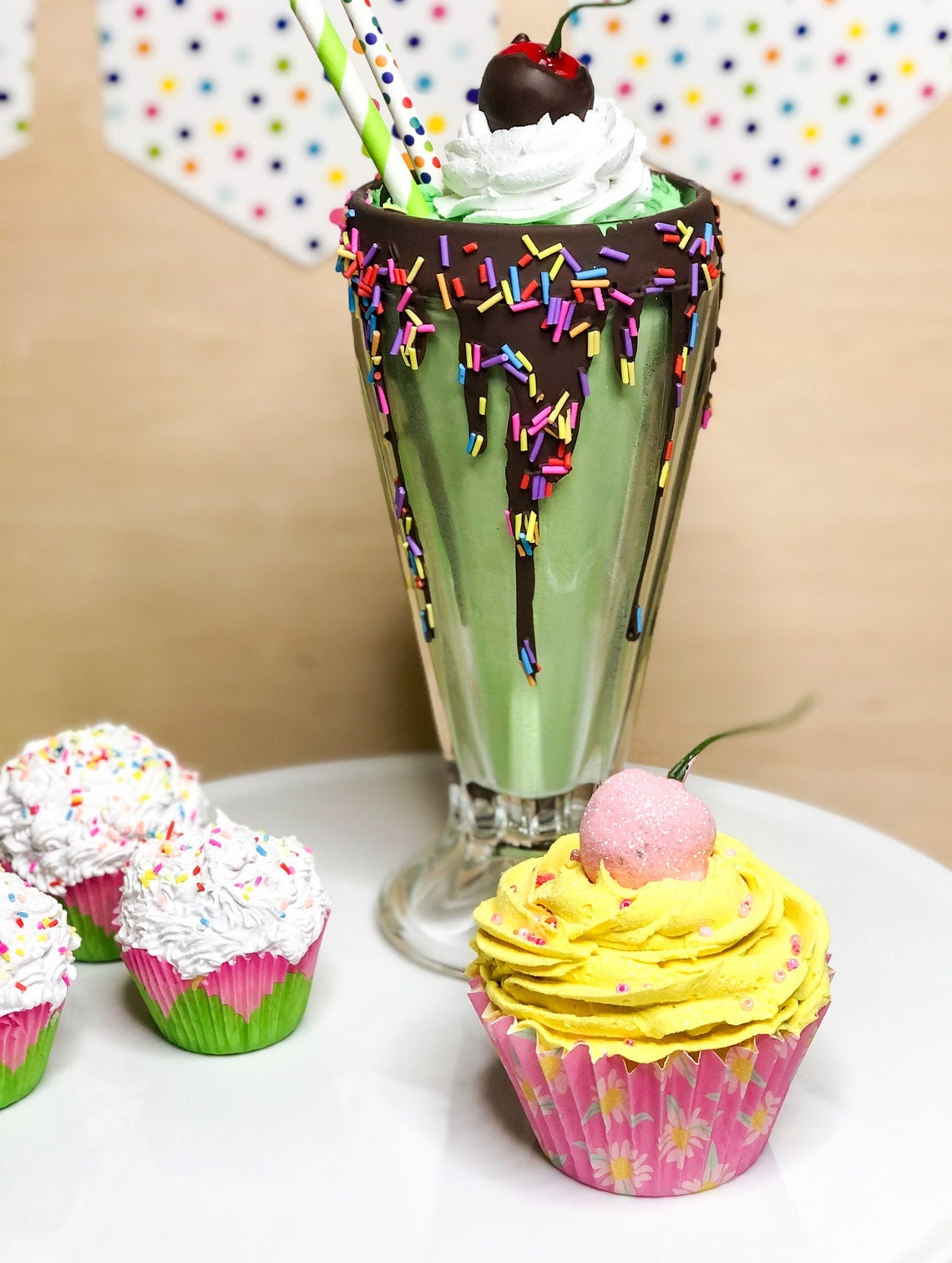 Fake Milkshake Mint Chocolate Retro Glass | Etsy