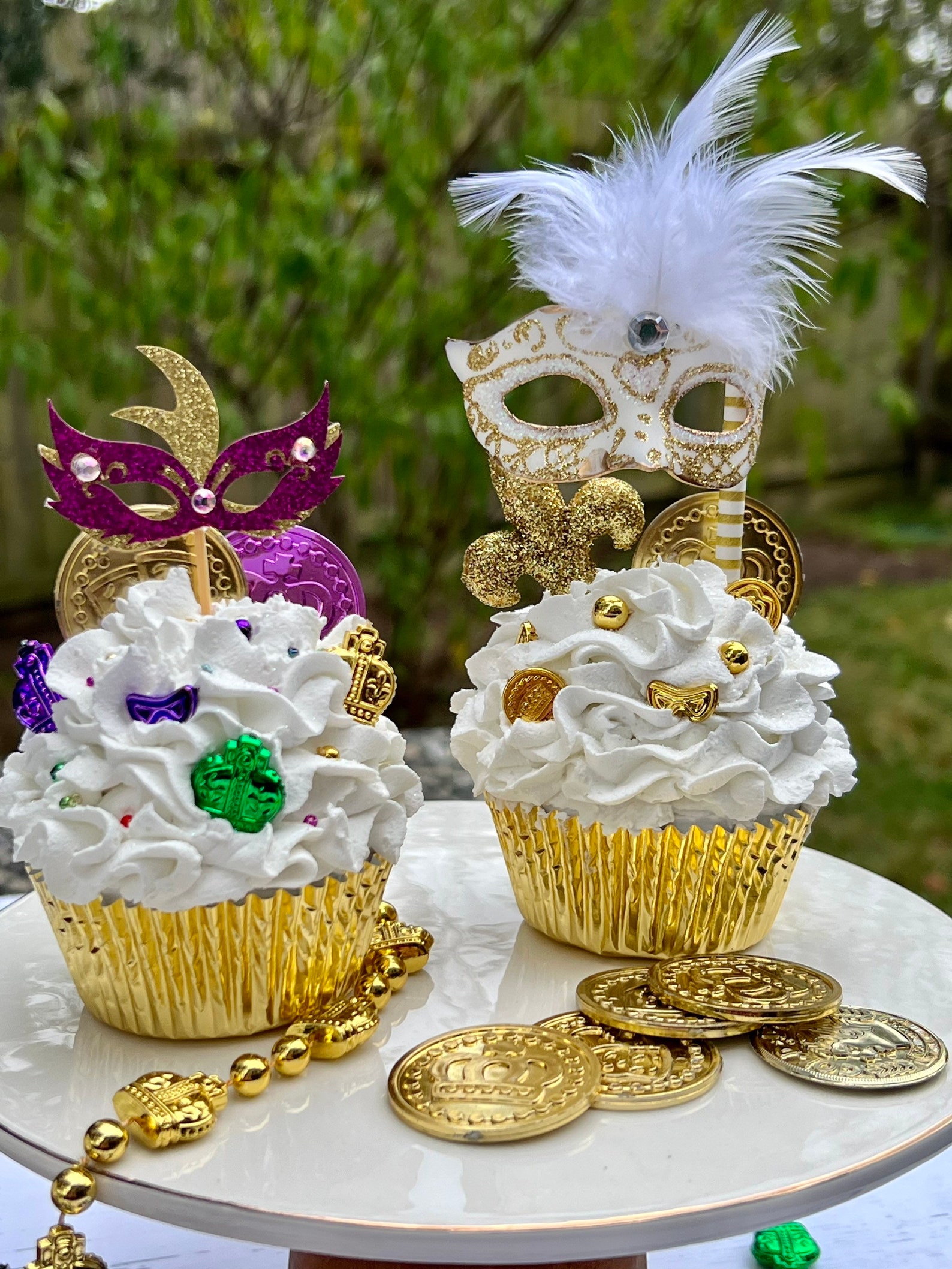 Fake Mardi Gras Cupcakes Mask With Feathers in White Purple - Etsy