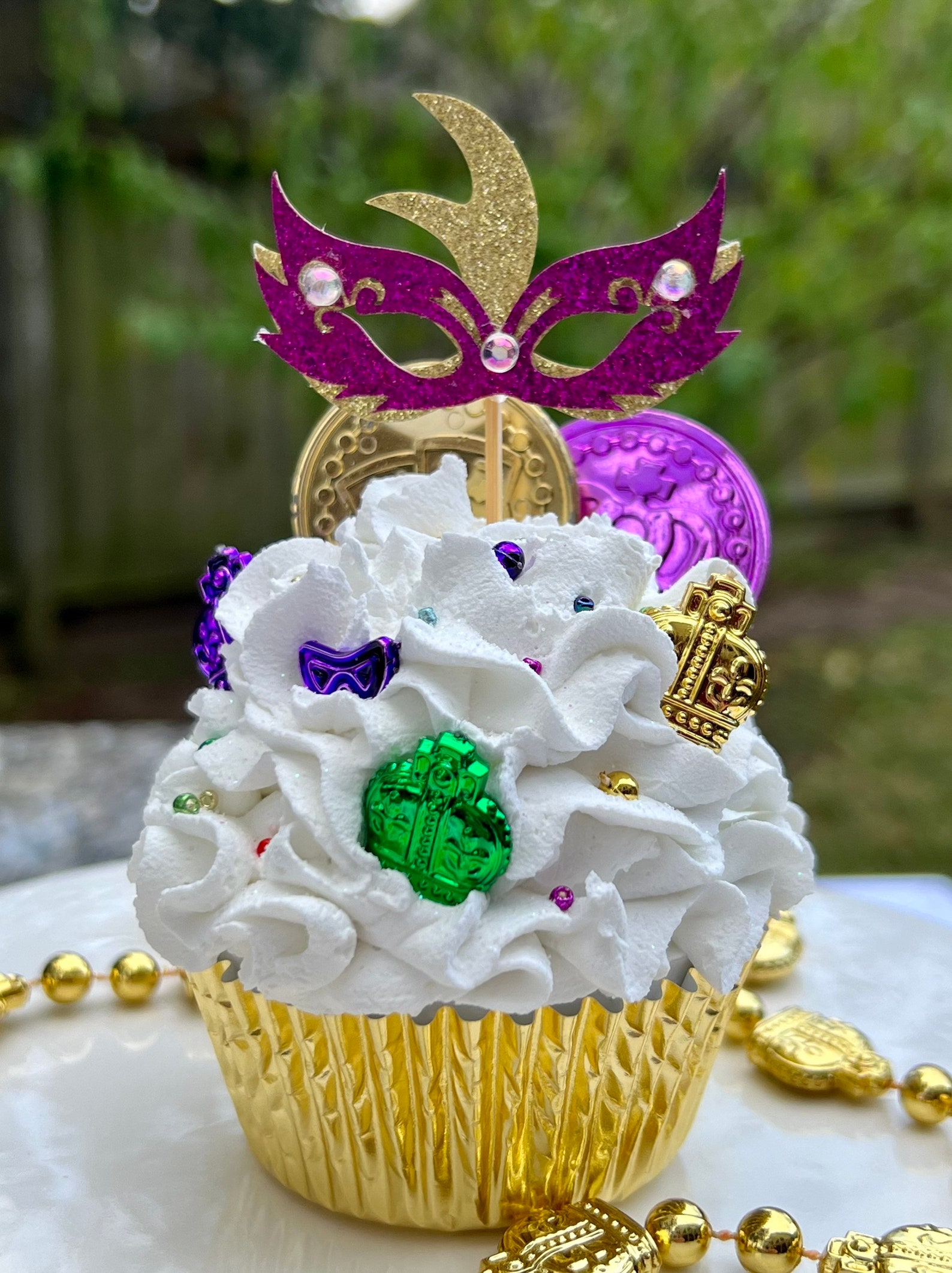 Fake Mardi Gras Cupcakes Mask With Feathers in White Purple - Etsy