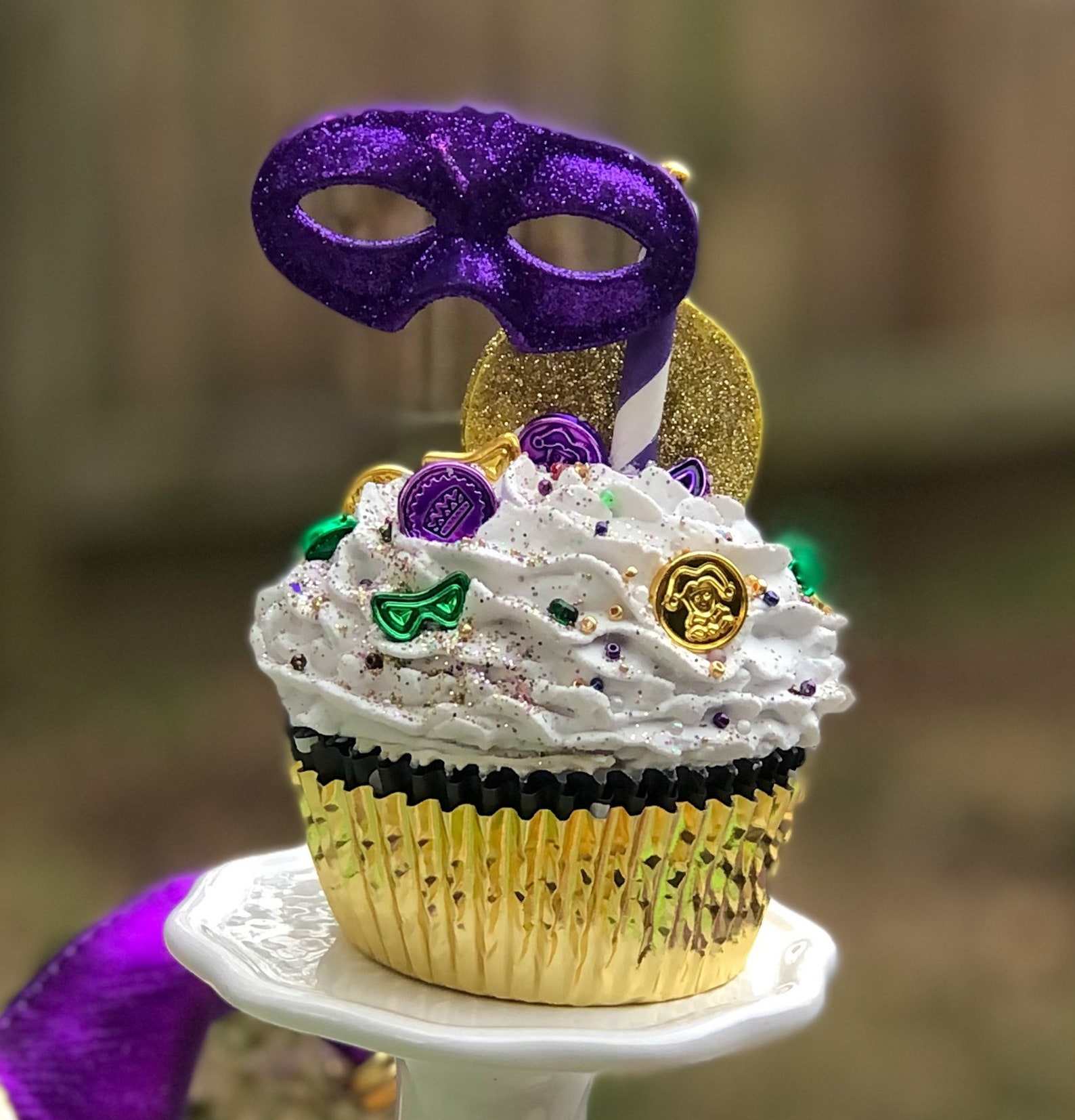 Fake Mardi Gras Cupcakes Mask With Feathers in White Purple - Etsy