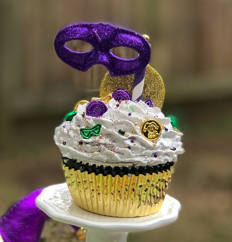 Fake Mardi Gras Cupcakes Mask With Feathers in White Purple - Etsy
