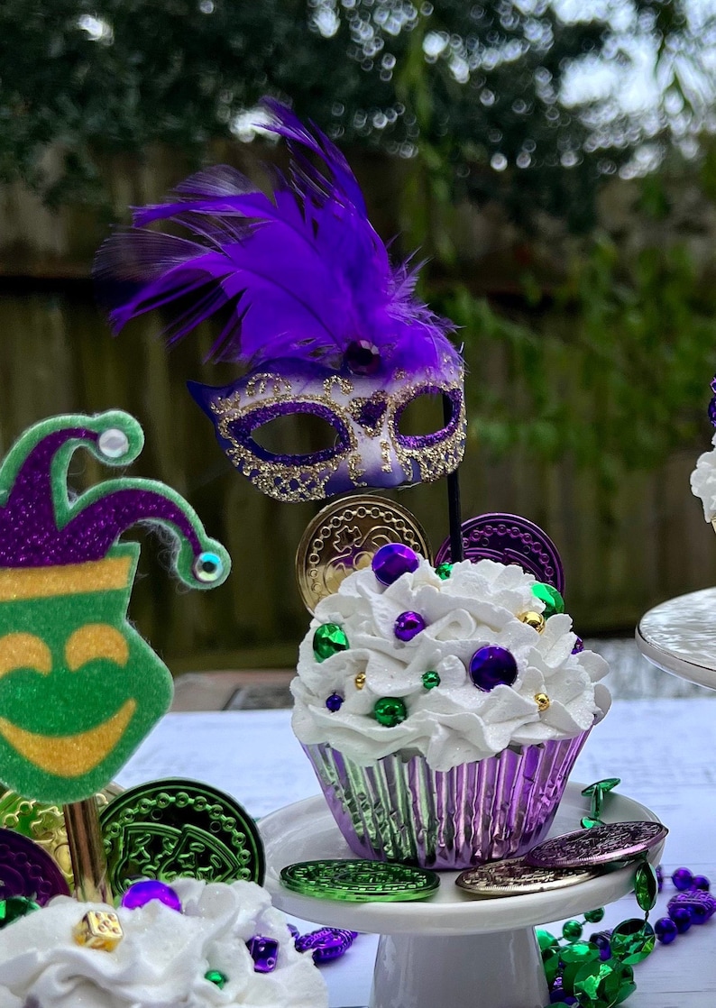 Fake Mardi Gras Cupcakes Mask With Feathers in White Purple - Etsy