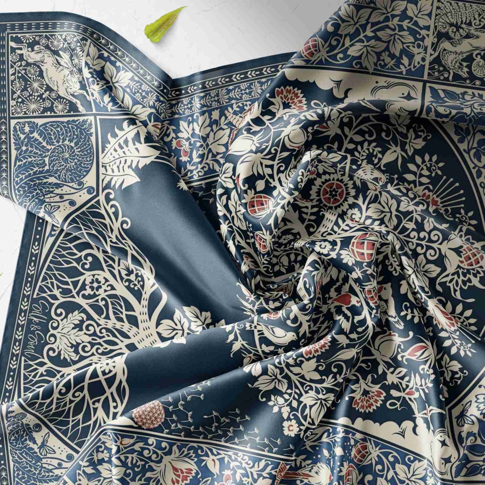 100 Percent Blue Silk Scarf Adorned With a Tree of Life and - Etsy Canada