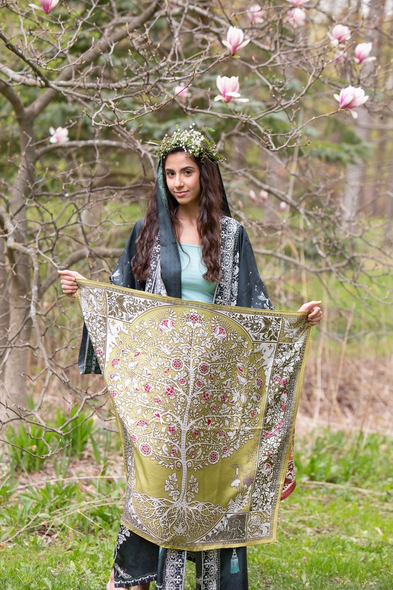 Silk Scarf tree of Life Printed Square Scarf in | Etsy